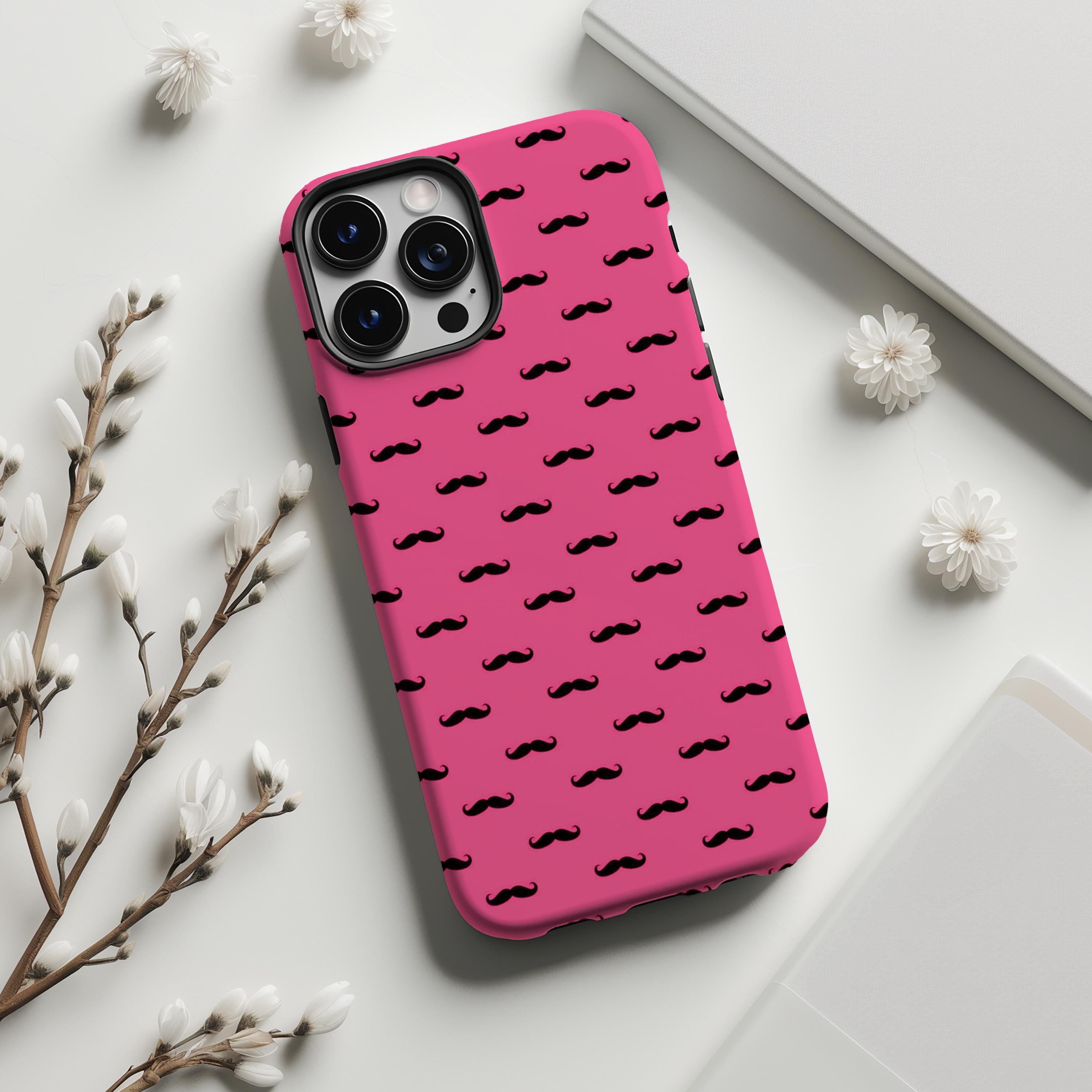 Cute Mustache Pattern Phone Case Playful Pink Design Gift 17 to 11 Pro ...