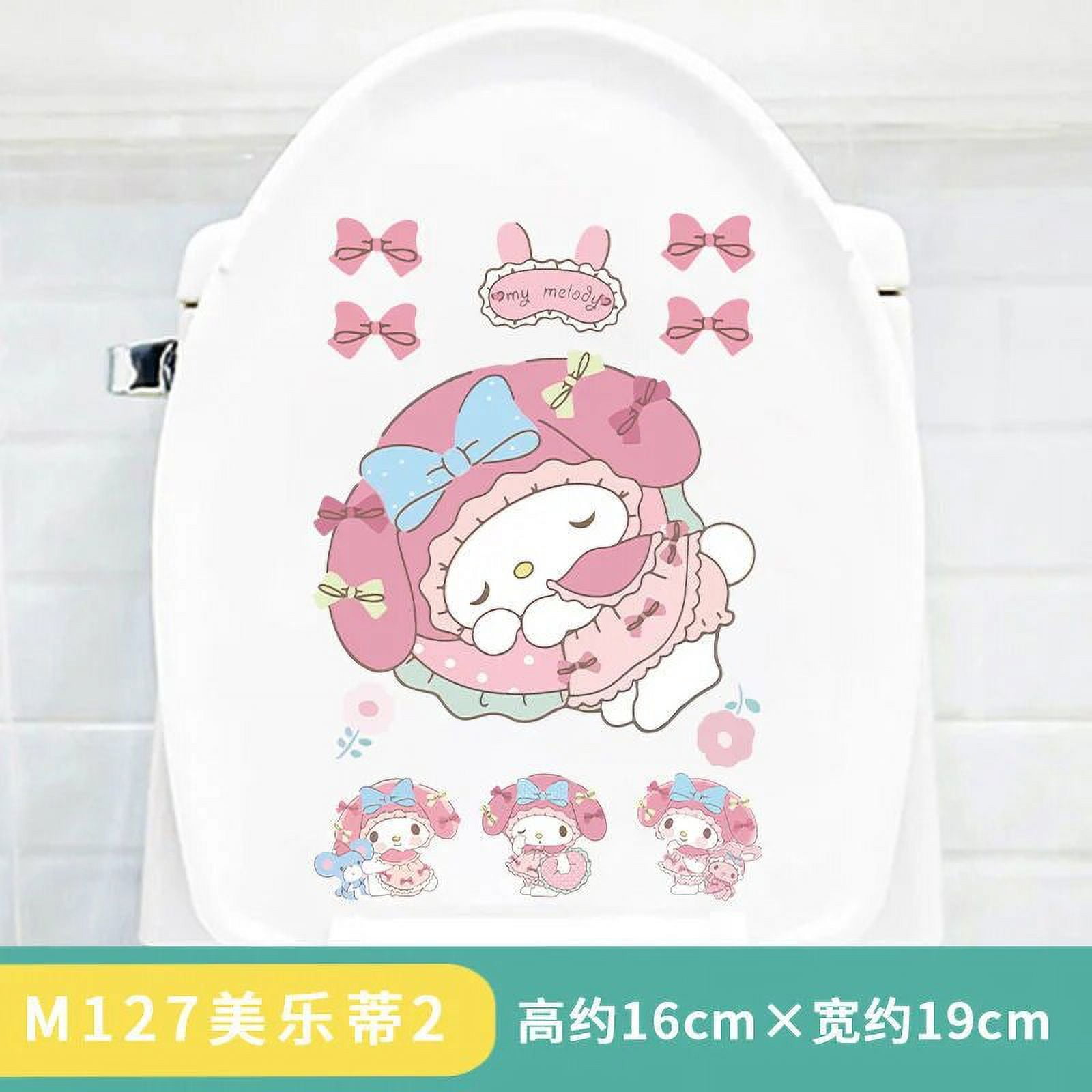 Cute My Melody Toilet Stickers Cartoon Sanrioed Kuromi Toilet Lid Wc Door Sticker Removable Self