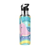 Cute Narwhal Whale Stainless Steel Water Bottle 20oz/600ml Double Wall ...