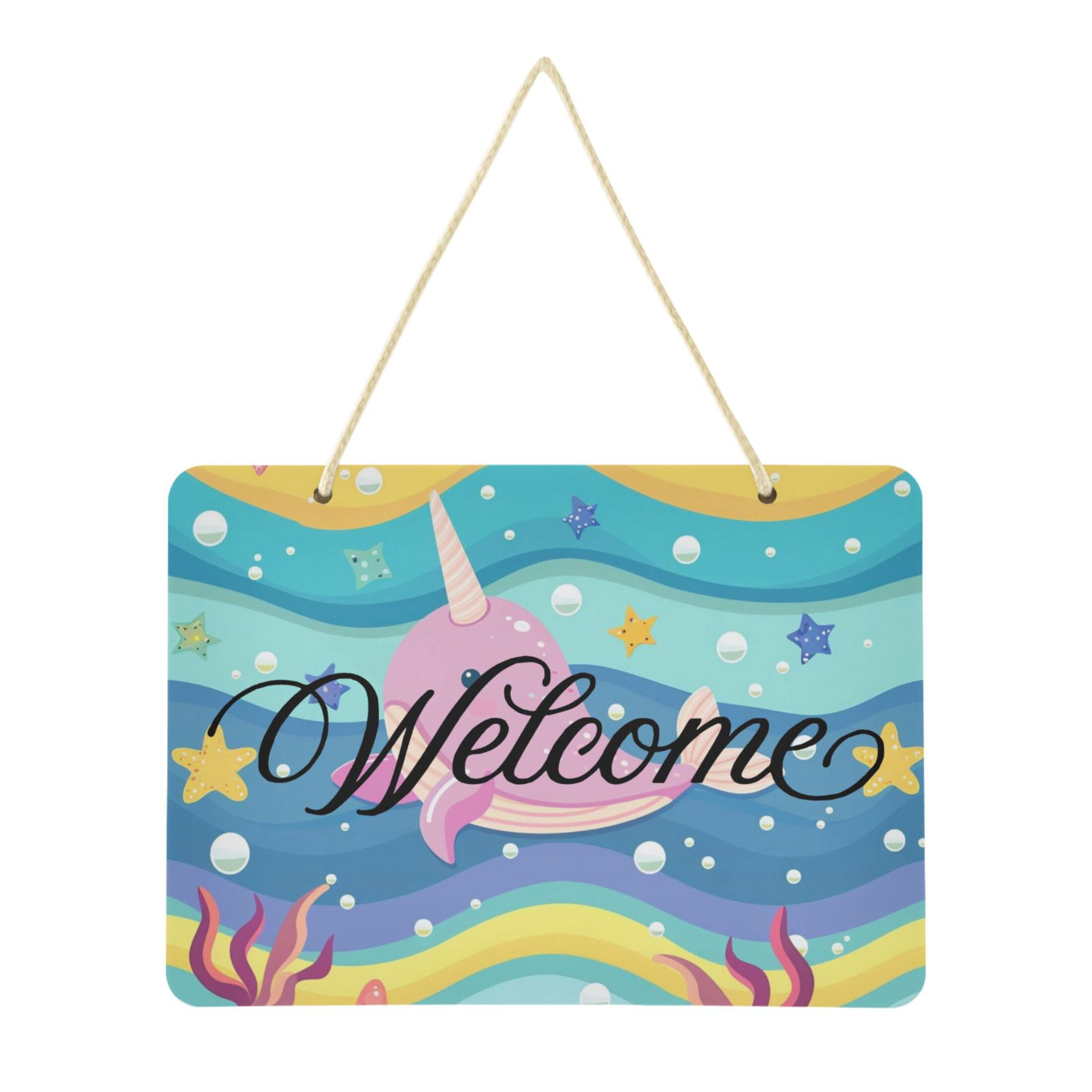 Cute Narwhal Whale Welcome Sign Front Door PVC 14x10 inch Hanger Hello ...