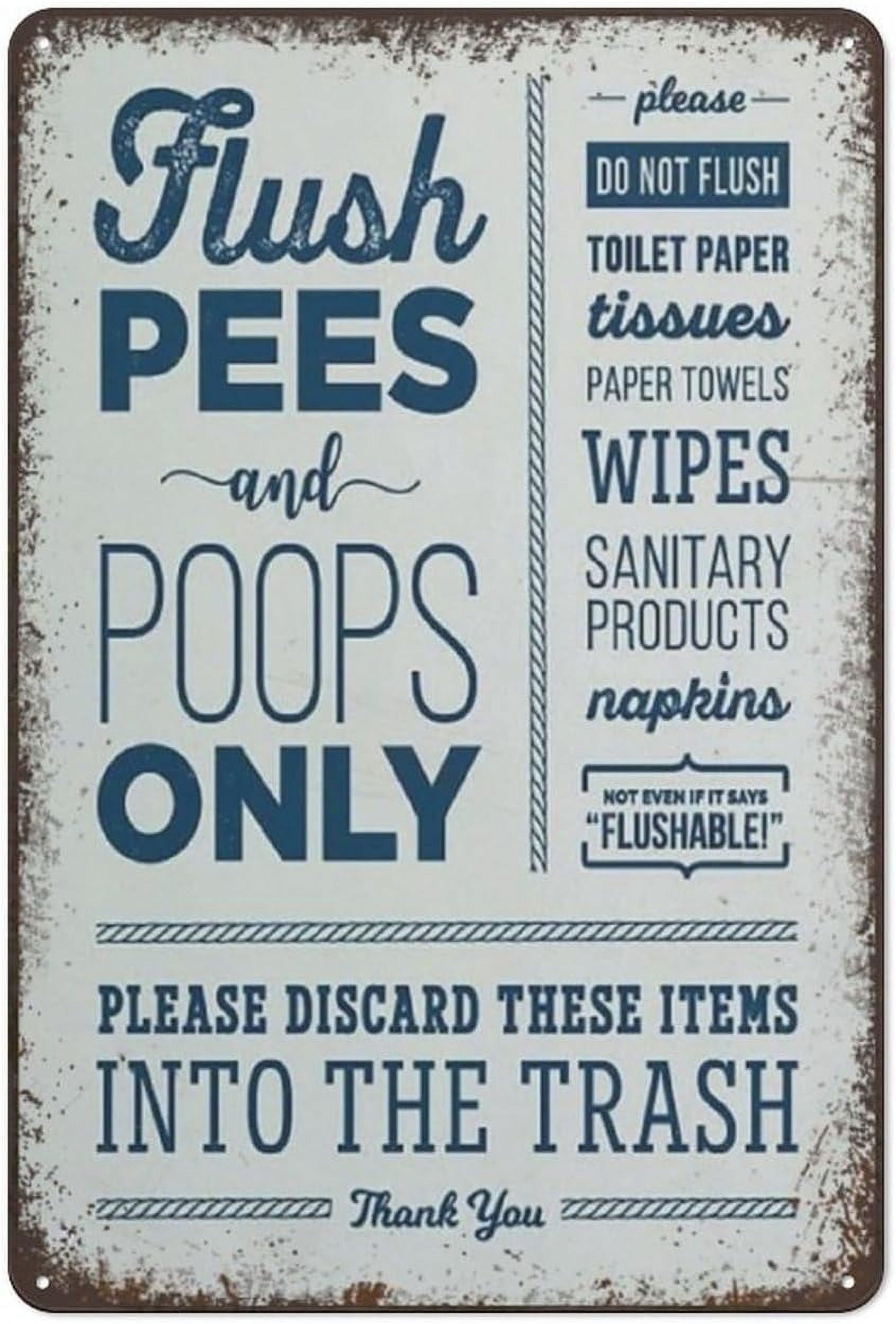 Cute Nautical Boat Bathroom Sign Wall Decor Flush Pees & Poops Only No ...