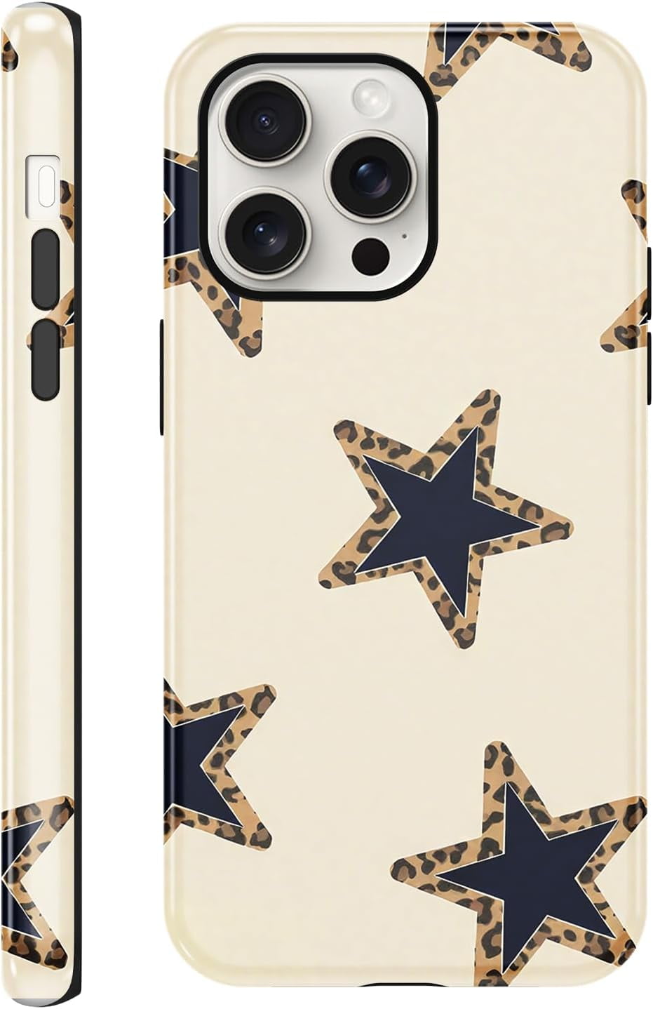Cute Navy Blue Y2K Star Phone Case for iPhone 15 Pro Max Cheetah Print ...
