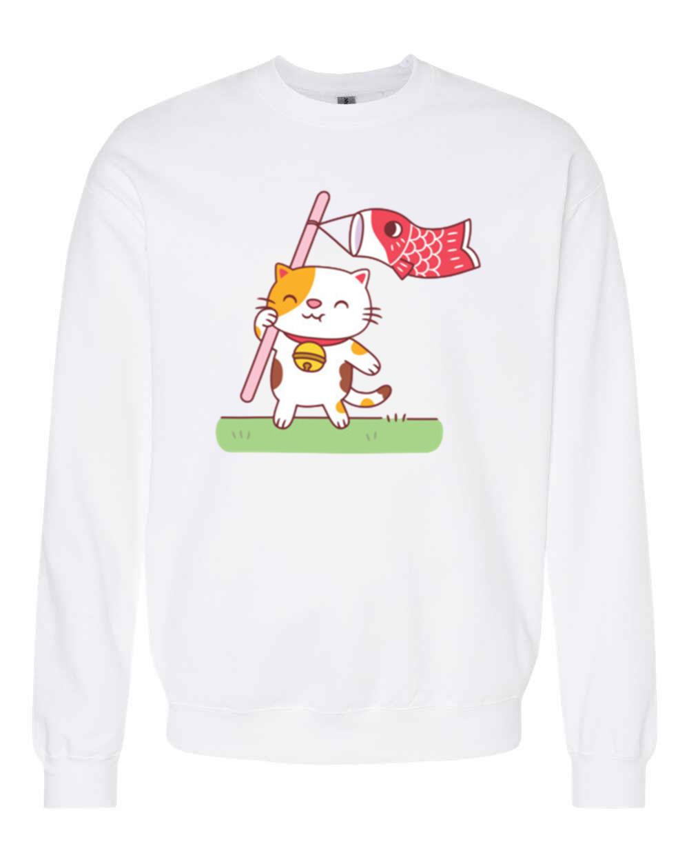 Cute Neko Cat With Koinobori Carp Streamer Funny Unisex Sweatshirt up ...