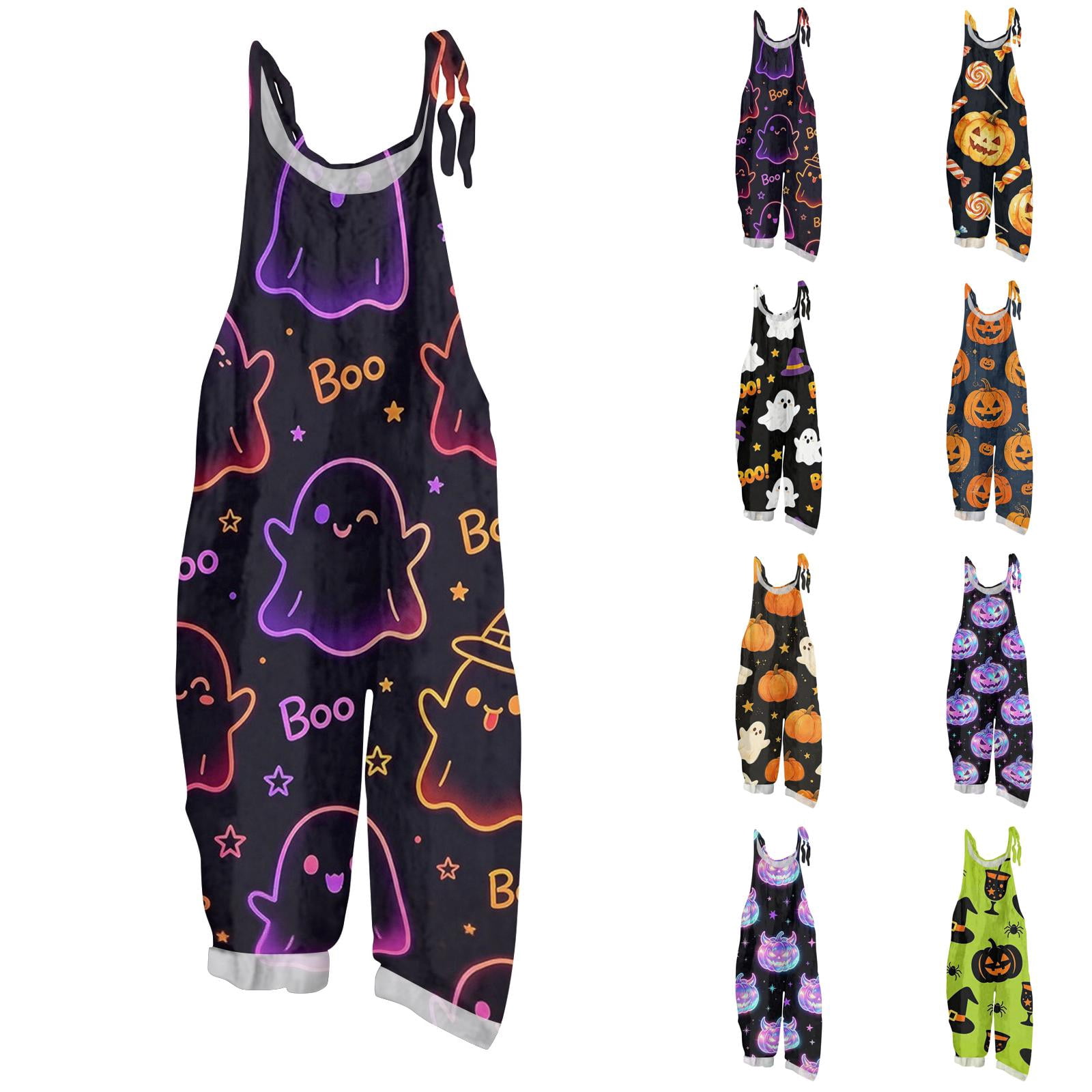 Cute Neon Ghost Boo Halloween Print Women Tie Strap Sleeveless Loose ...