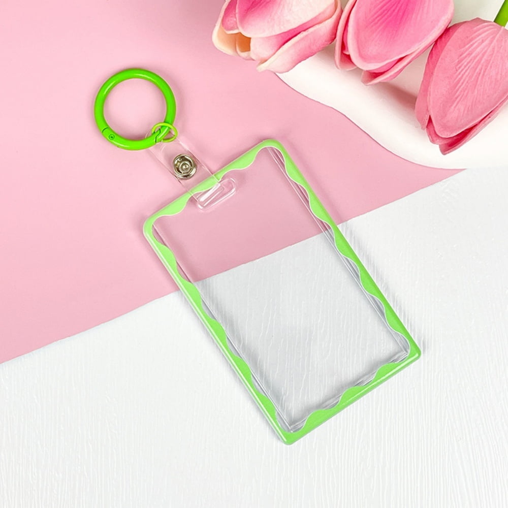Cute Neon Green Transparent Acrylic Keychain Card Holder for ID Driver ...