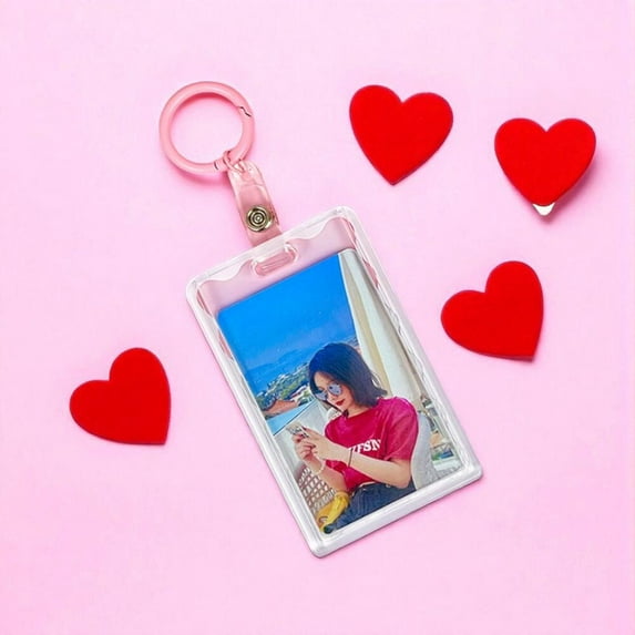 Cute Neon Transparent Acrylic ID Card Holder with Keychain for Office ...