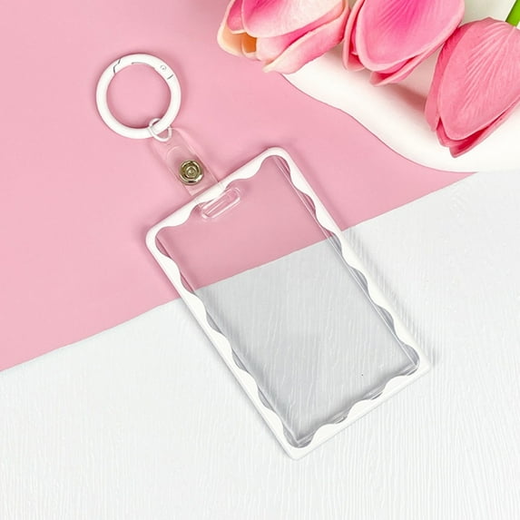 Cute Neon Transparent Acrylic ID Card Holder with Keychain for Office ...
