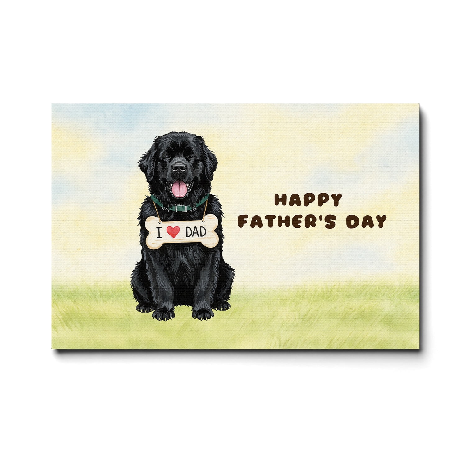 Cute Newfoundland Loves Dad Happy Father's Day Horizontal Matte Canvas ...