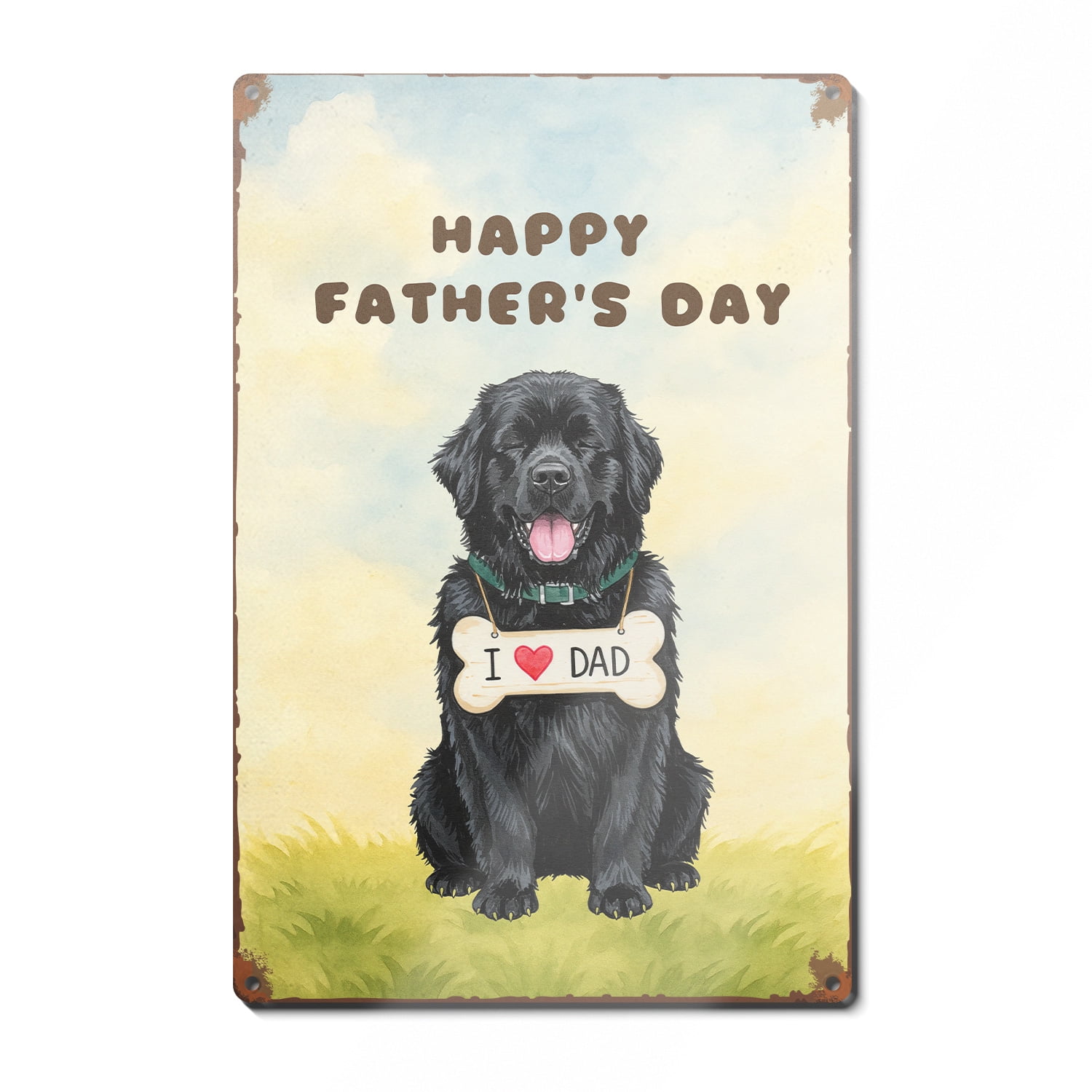 Cute Newfoundland Loves Dad Happy Father's Day Vertical Metal Aluminum ...