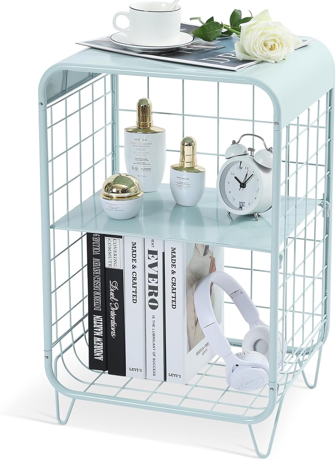 Cute Nightstand,Metal Side Table,3 Tier End Table with Storage,Vintage ...