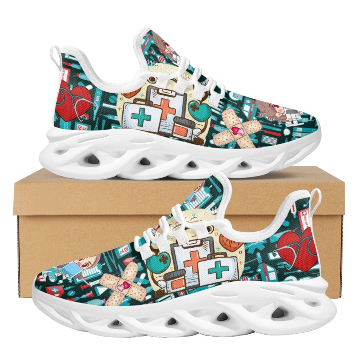 Cute Nurse Brand Design Women's Platform Sneakers Medical Surgeon Print Lace Up Vulcanized Shoes ...