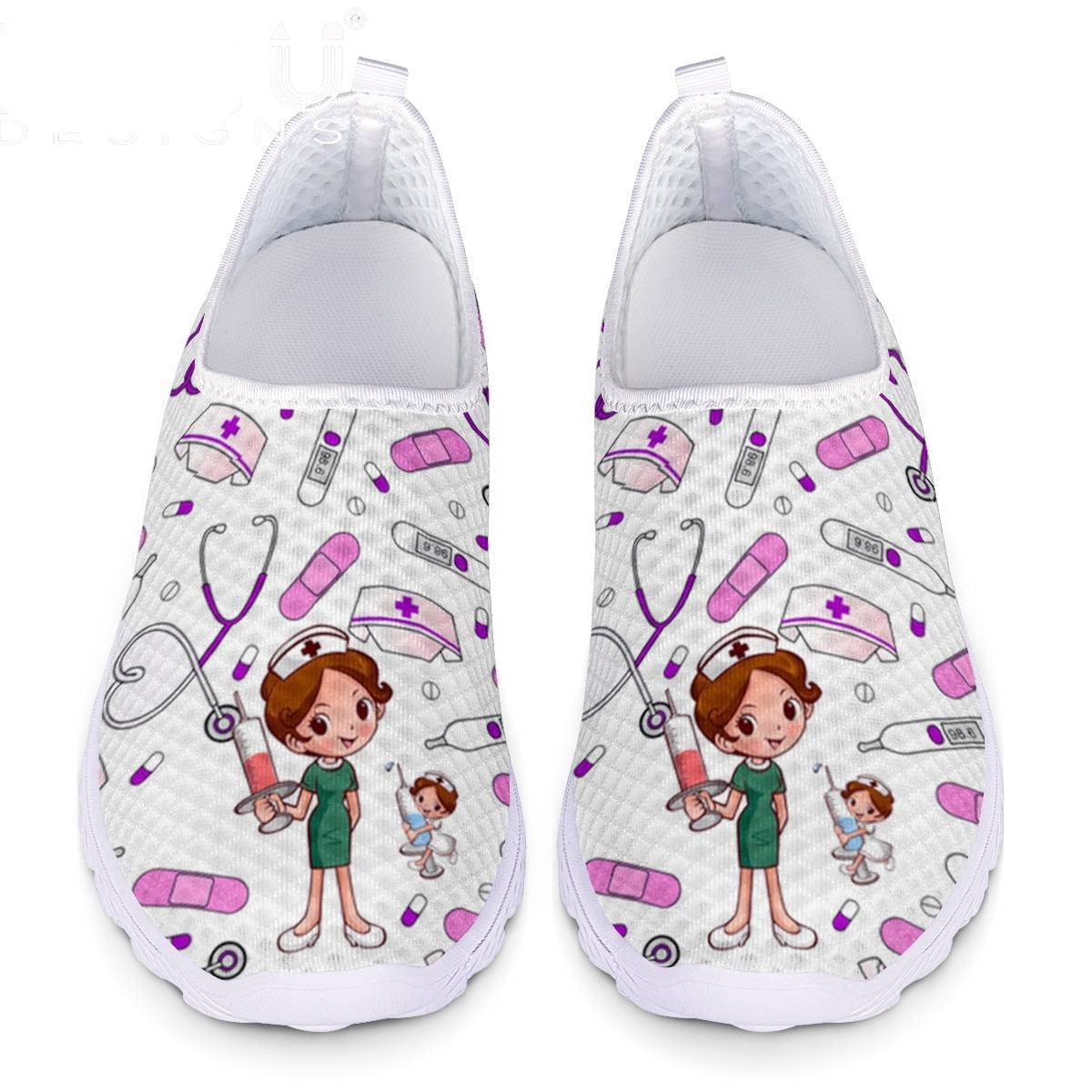 Cute Nurse/Doctor/Hospital Pattern Summer Loafers Woman Slip On Flats ...