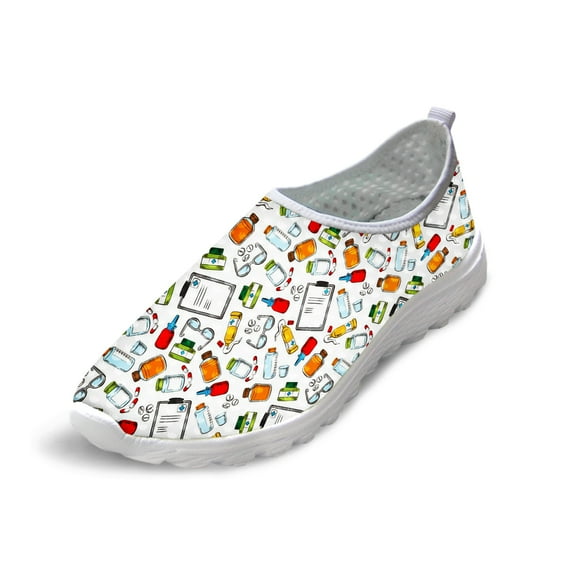 Cute Nurse Doctor Medical Print Casual White Sneakers For Women Jogging ...