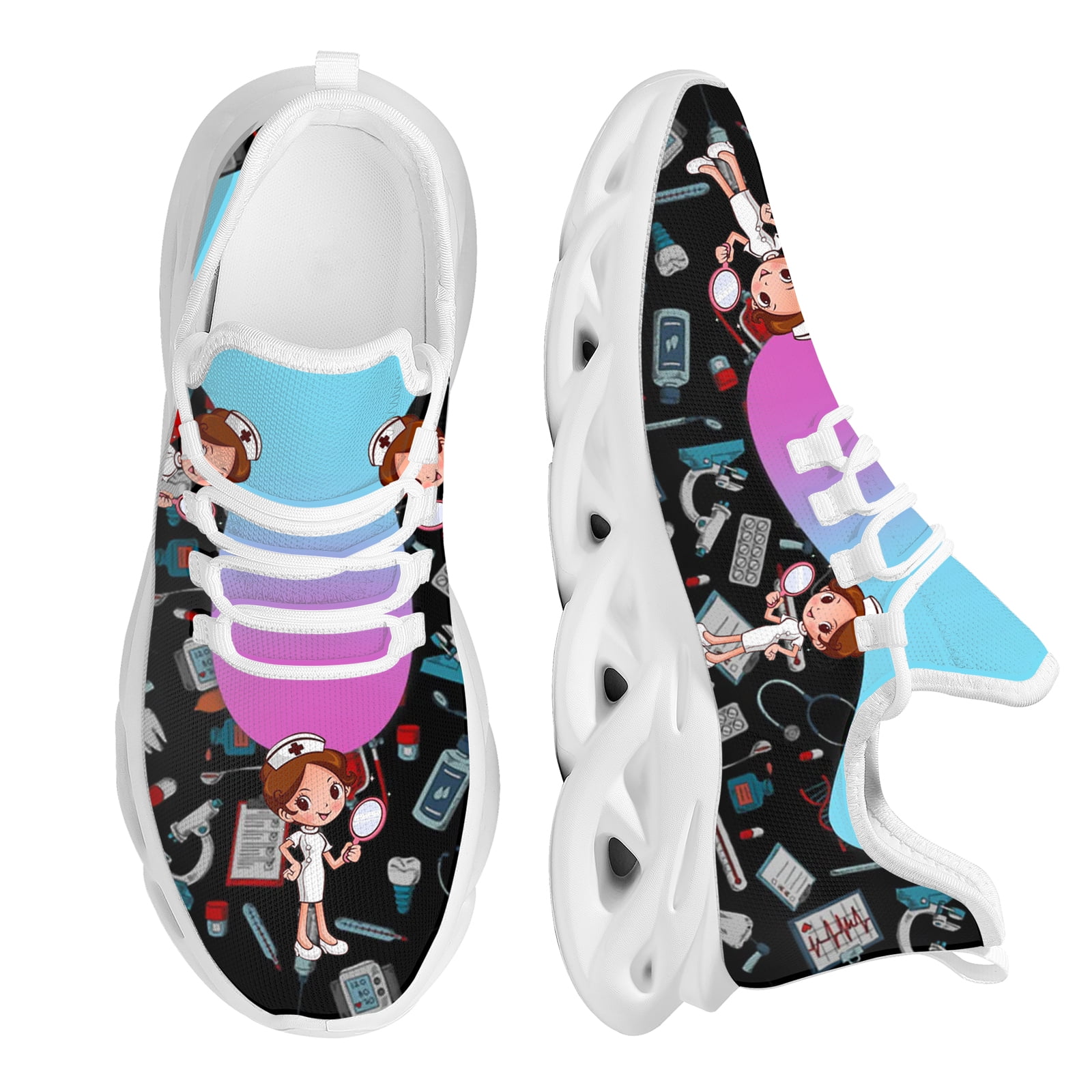 Cute Nurse Girls Design Soft Mesh Sneakers for Women Lightweight Flat ...