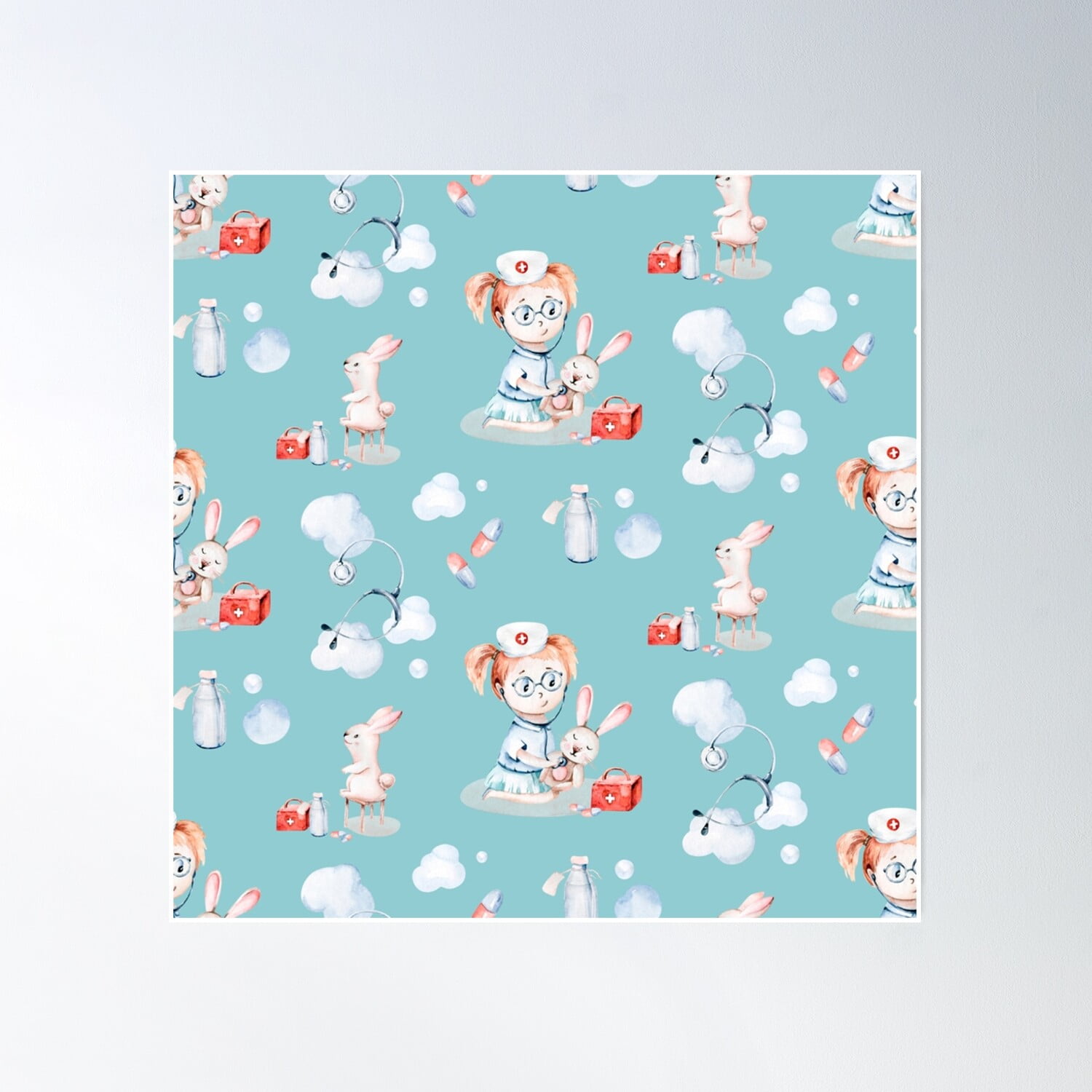Cute Nurse Pattern Poster Wall Art, Modern Wall Decor, 16x16 UNFRAMED ...