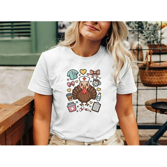 Cute Nurse Turkey Shirt, Thanksgiving Nurse T-Shirt, Healthcare Worker Fall Tee, Turkey Nurse ...