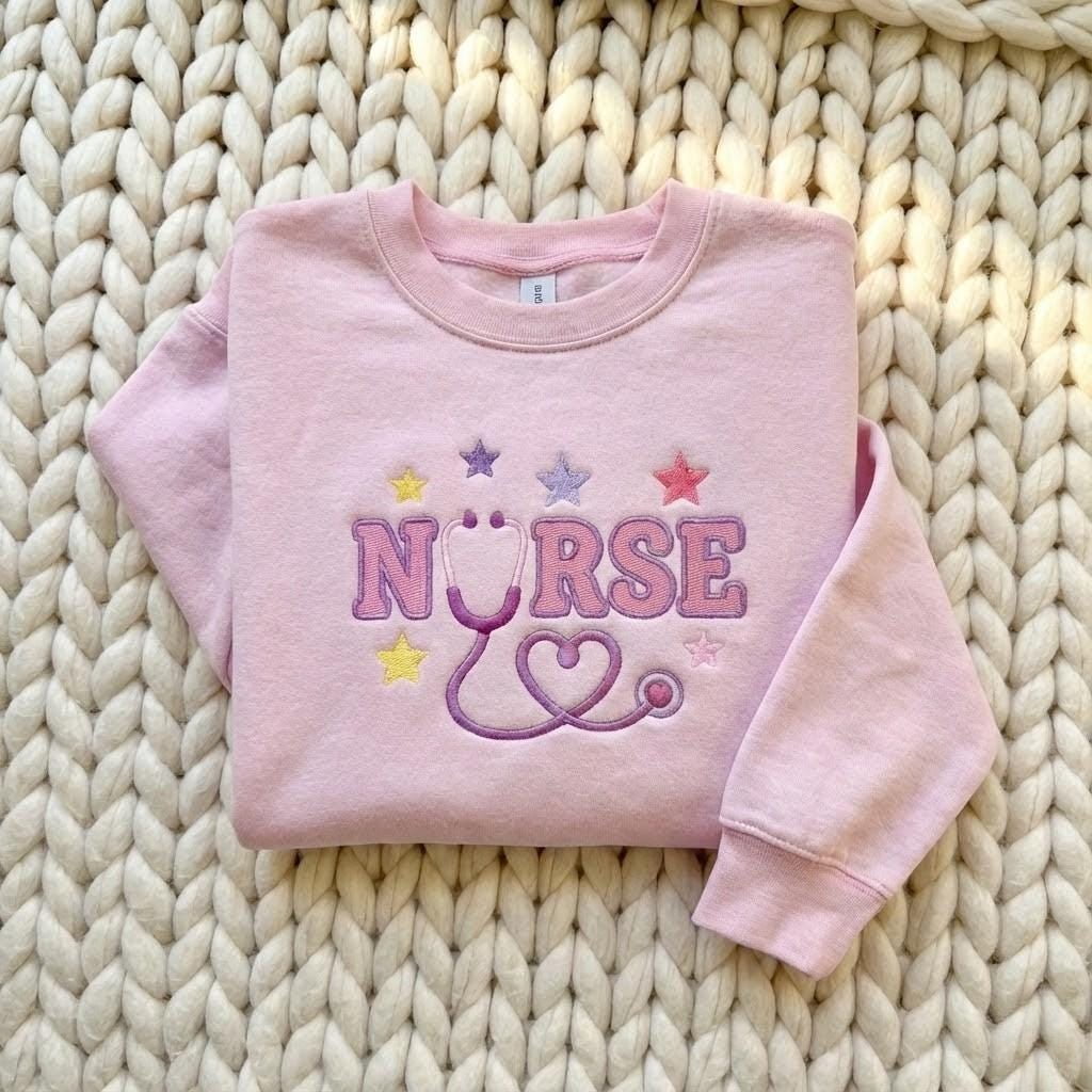 Cute Nurse Valentine Sweatshirt, Pink Heart Stethoscope Shirt, Nursing ...