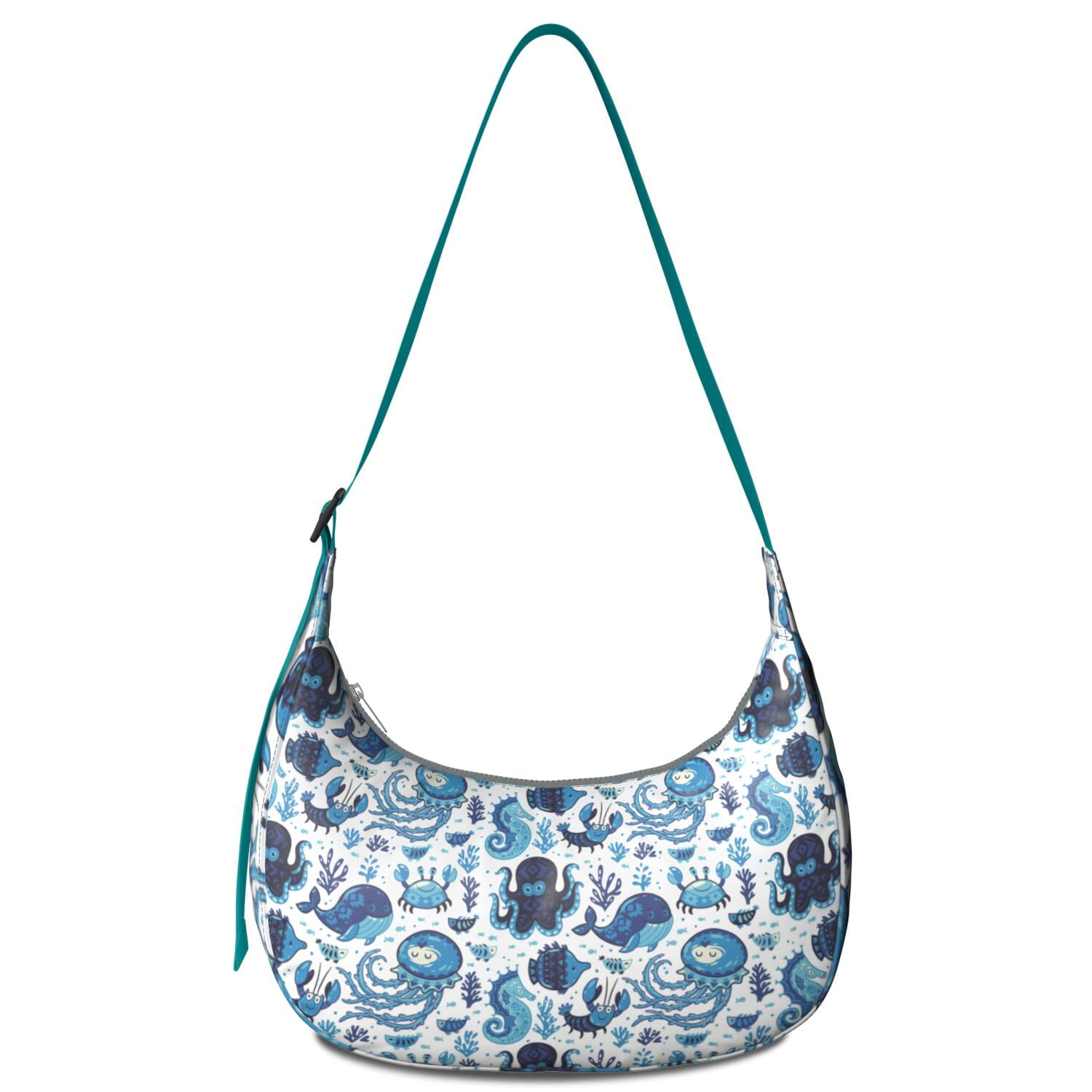Cute Ocean Creatures Waterproof Nylon Crescent Shoulder Bag Crossbody ...