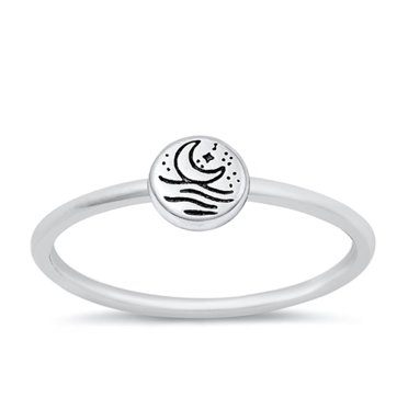 Wave Cutout Ocean Sea Thumb Stackable Ring .925 Sterling Silver Band ...