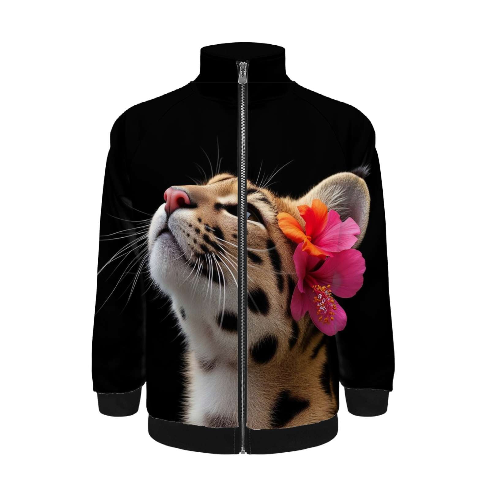 Cute Ocelot Tropical Flower Crown Jacket Men's Street Cool Long Sleeves ...