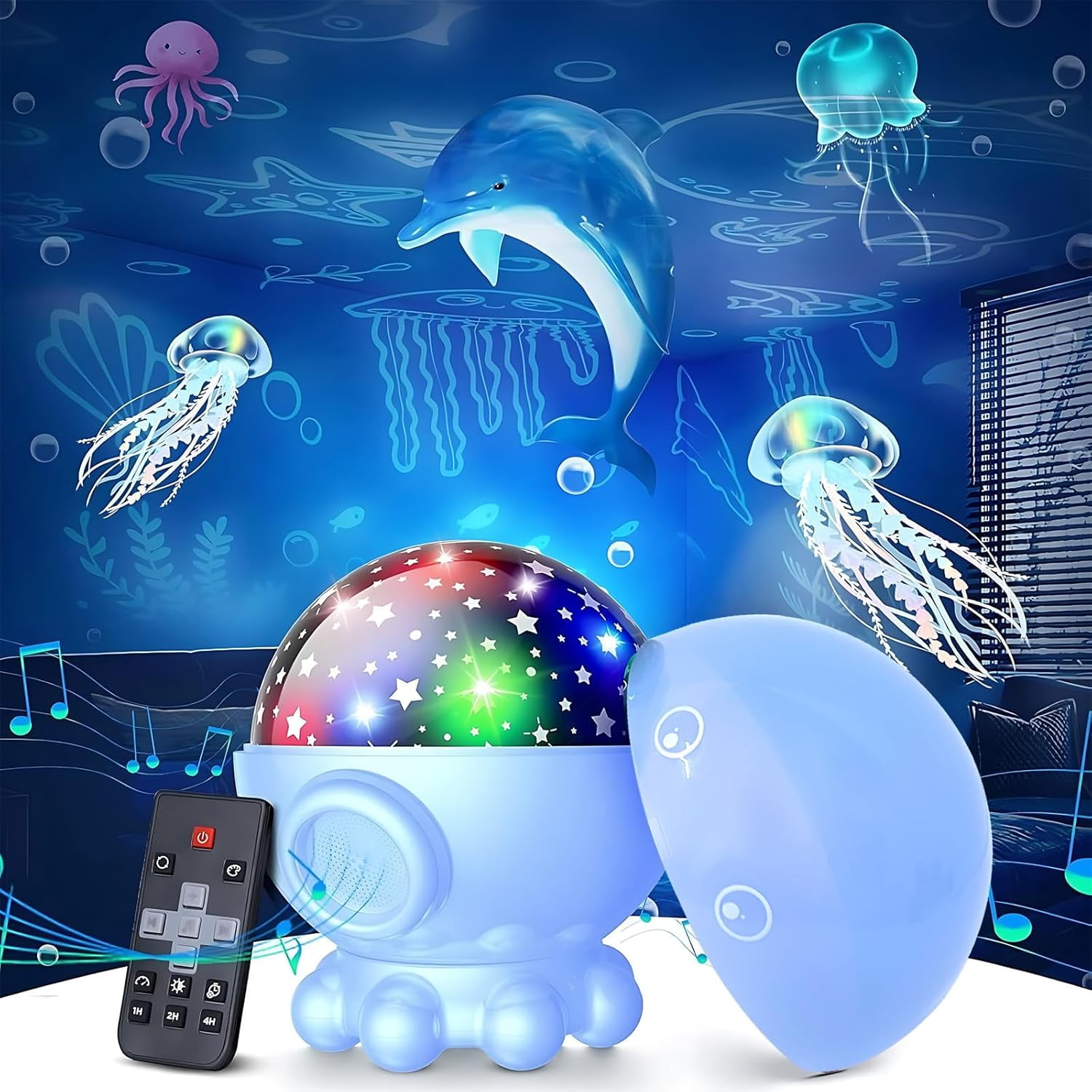 Cute Octopus Night Light Projector,17 Light Modes Projector with 360 ...