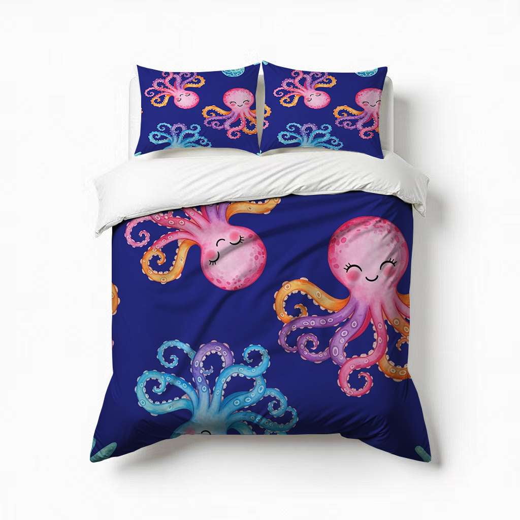 Cute Octopus Sea Life Bedding Set 3 Pcs Soft Microfiber Quilt Cover For ...