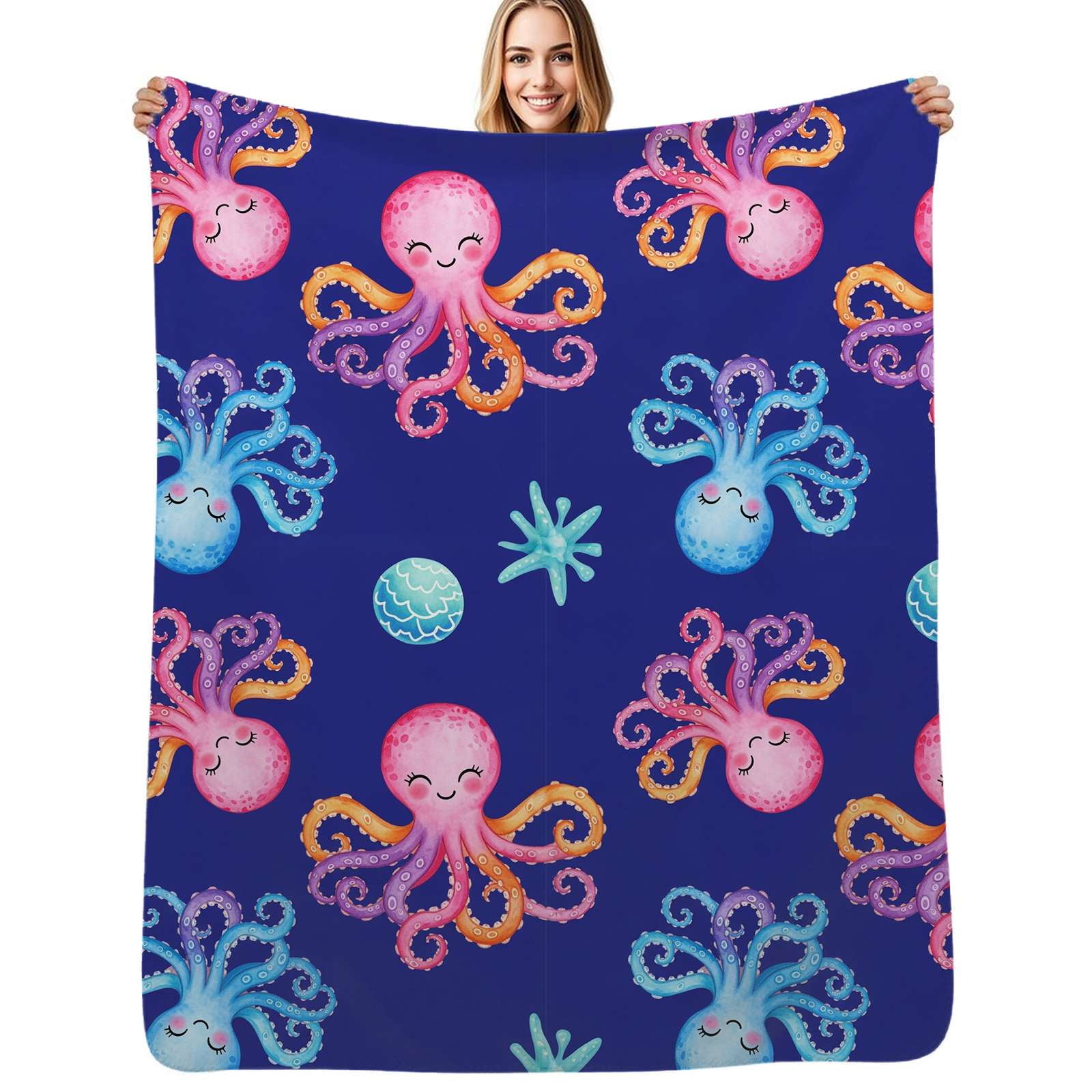 Cute Octopus Sea Life Flannel Blanket Warm Soft Bedding Throws Winter ...