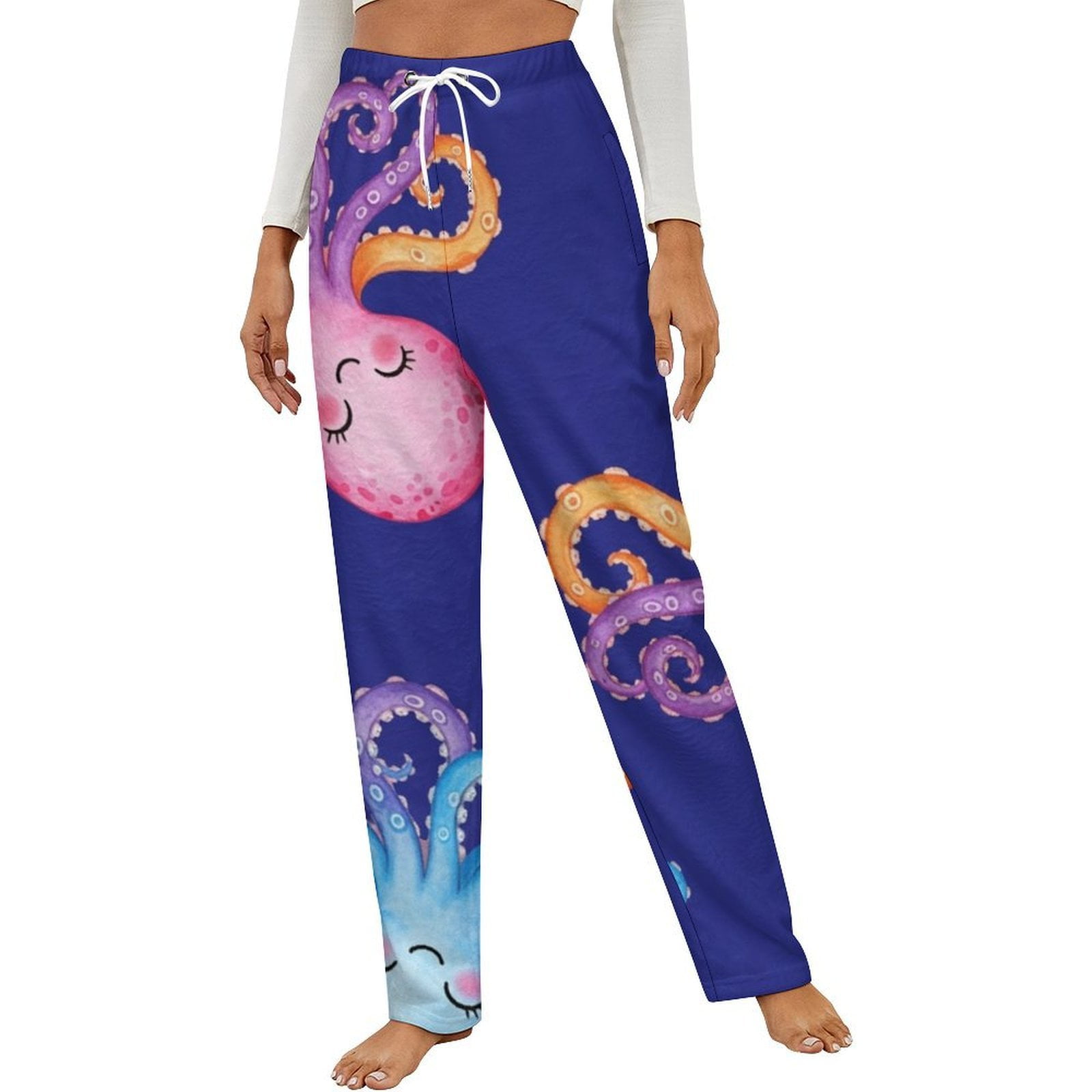 Cute Octopus Sea Life Winter Female Pants Flannel High Waist Women ...