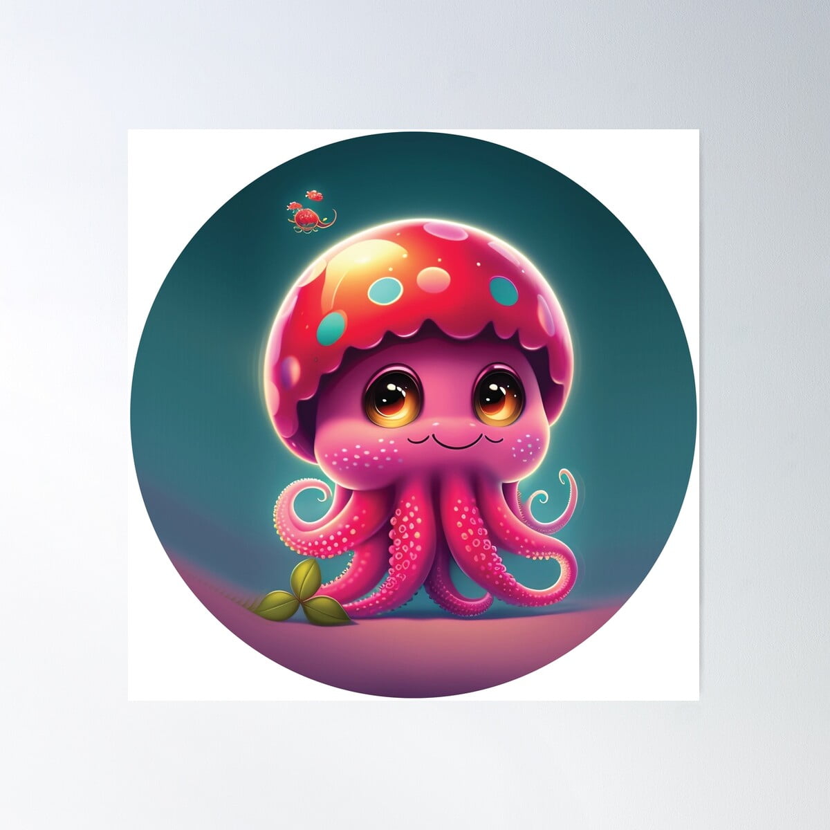 Cute Octopus Titan Red - Adorable Sea Creature Art Poster Wall Art ...