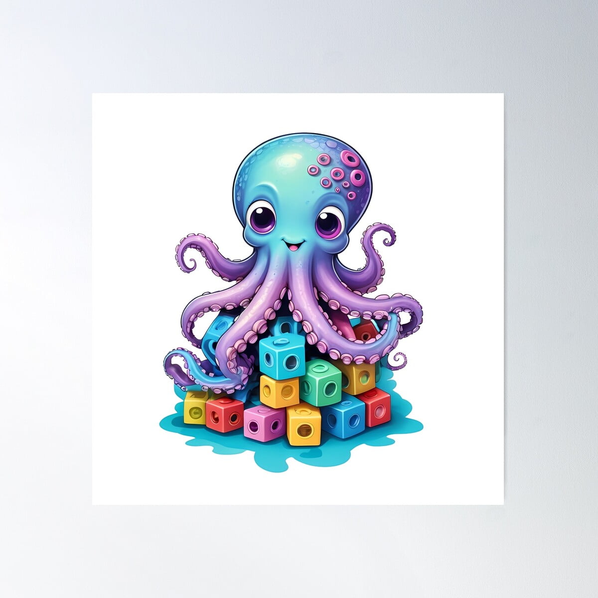 Cute Octopus With Toy Blocks – Kawaii Ocean Friend Poster Wall Art ...