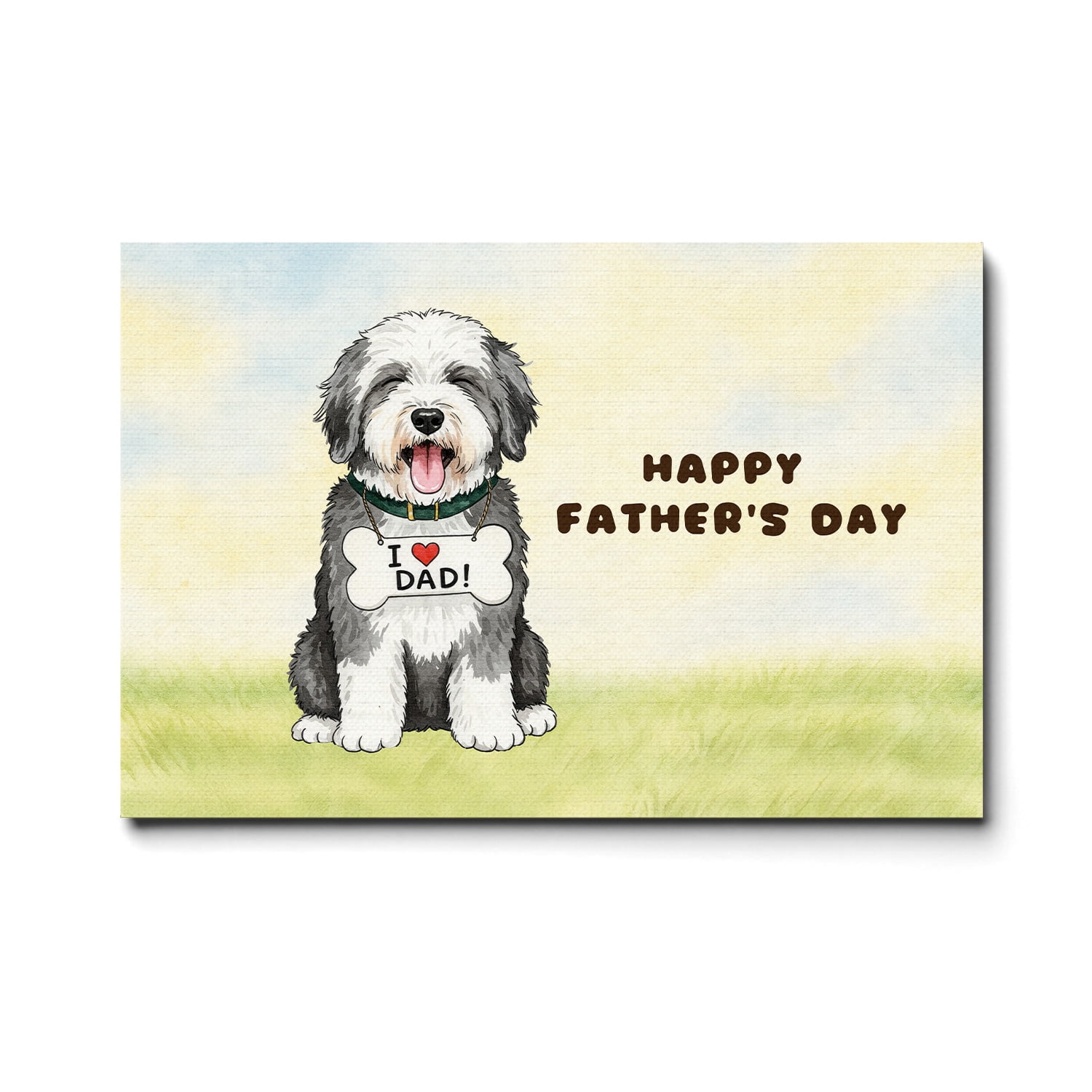 Cute Old English Sheepdog Loves Dad Happy Father's Day Horizontal Matte ...