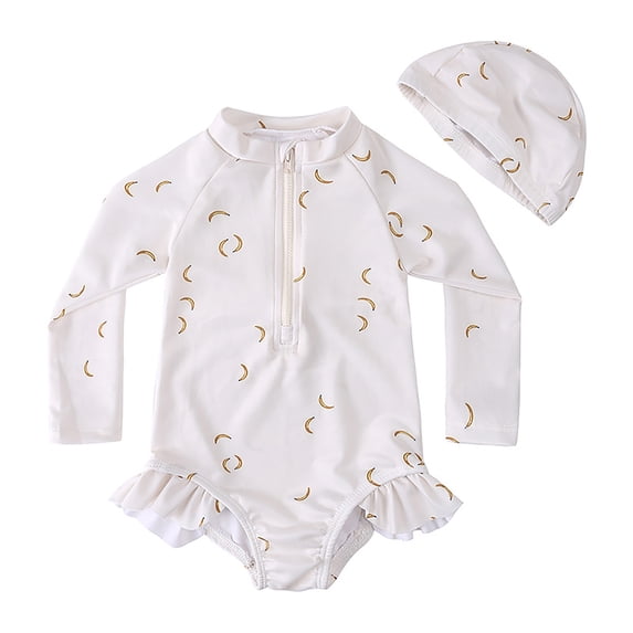 Cute One Piece Swimsuit for Girls Flower Print Ruffle Hem Rash Guards ...