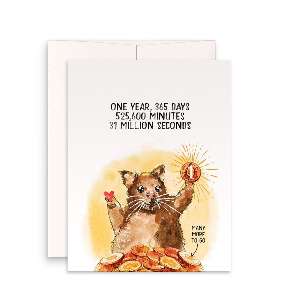 Cute One-Year Anniversary Card - "One Year, 365 Days" - Adorable Animal ...