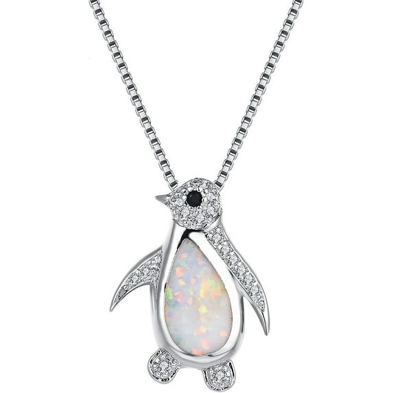 Cute Opal Penguin Pendant Necklace for Women Crystal Cubic Zirconia ...
