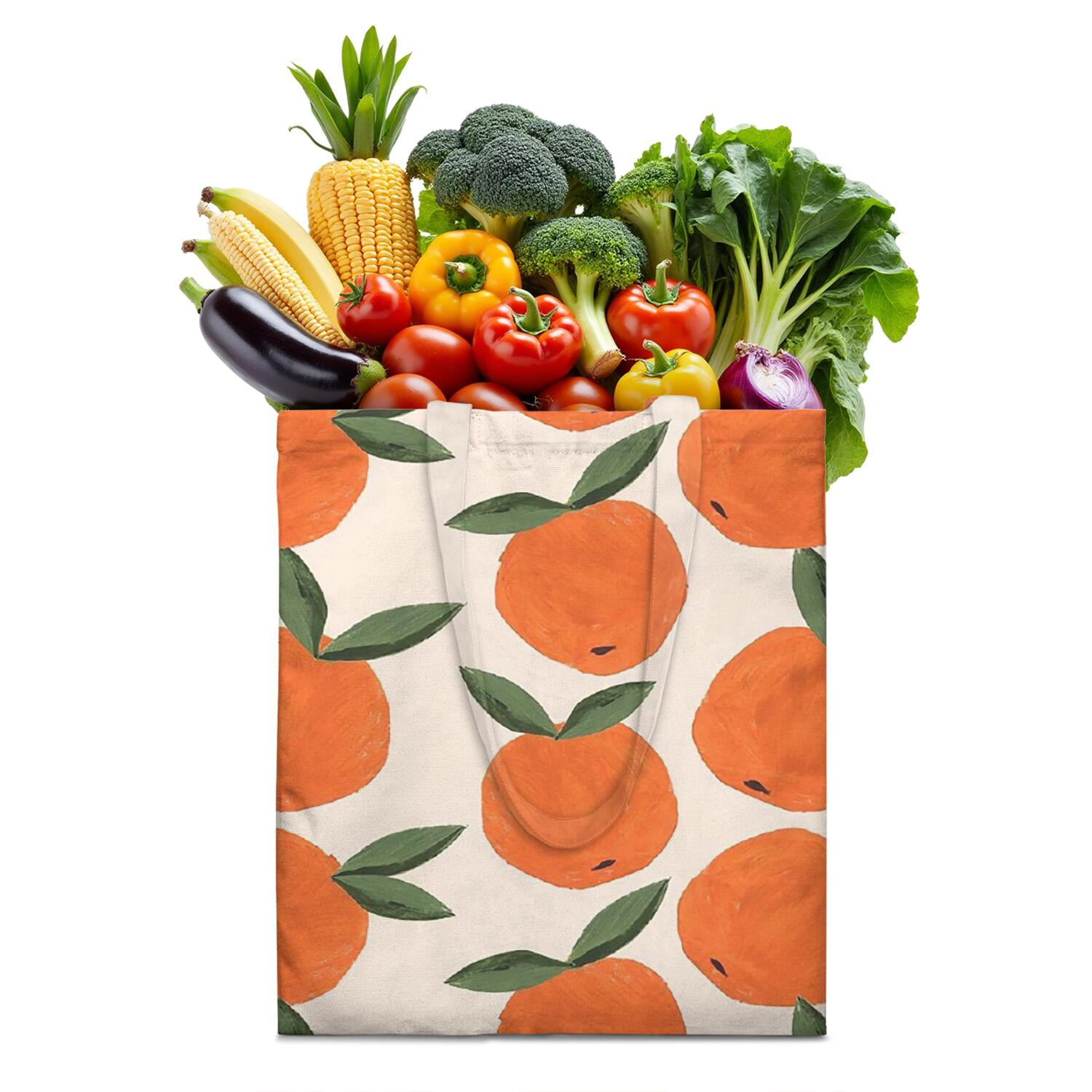 Cute Orange Canvas Tote Bag – Reusable Grocery Bag with Fresh Fruit ...