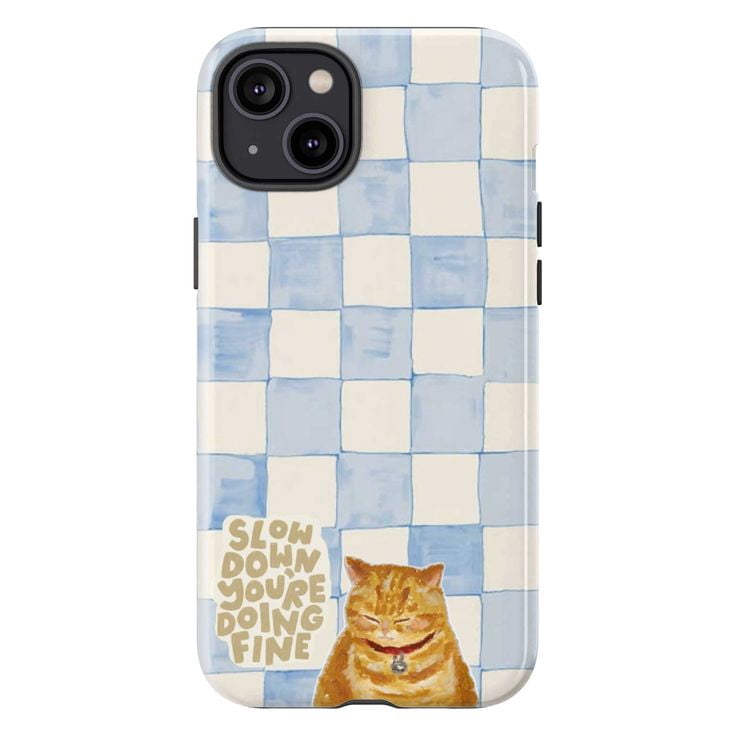 Cute Orange Cat Blue Checkered Phone Case, Motivational Aesthetic Quote ...
