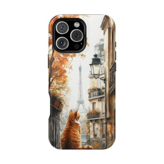 Cute Orange Cat Paris Eiffel Tower Scene for iPhone 17 16 15 14 13 12 ...