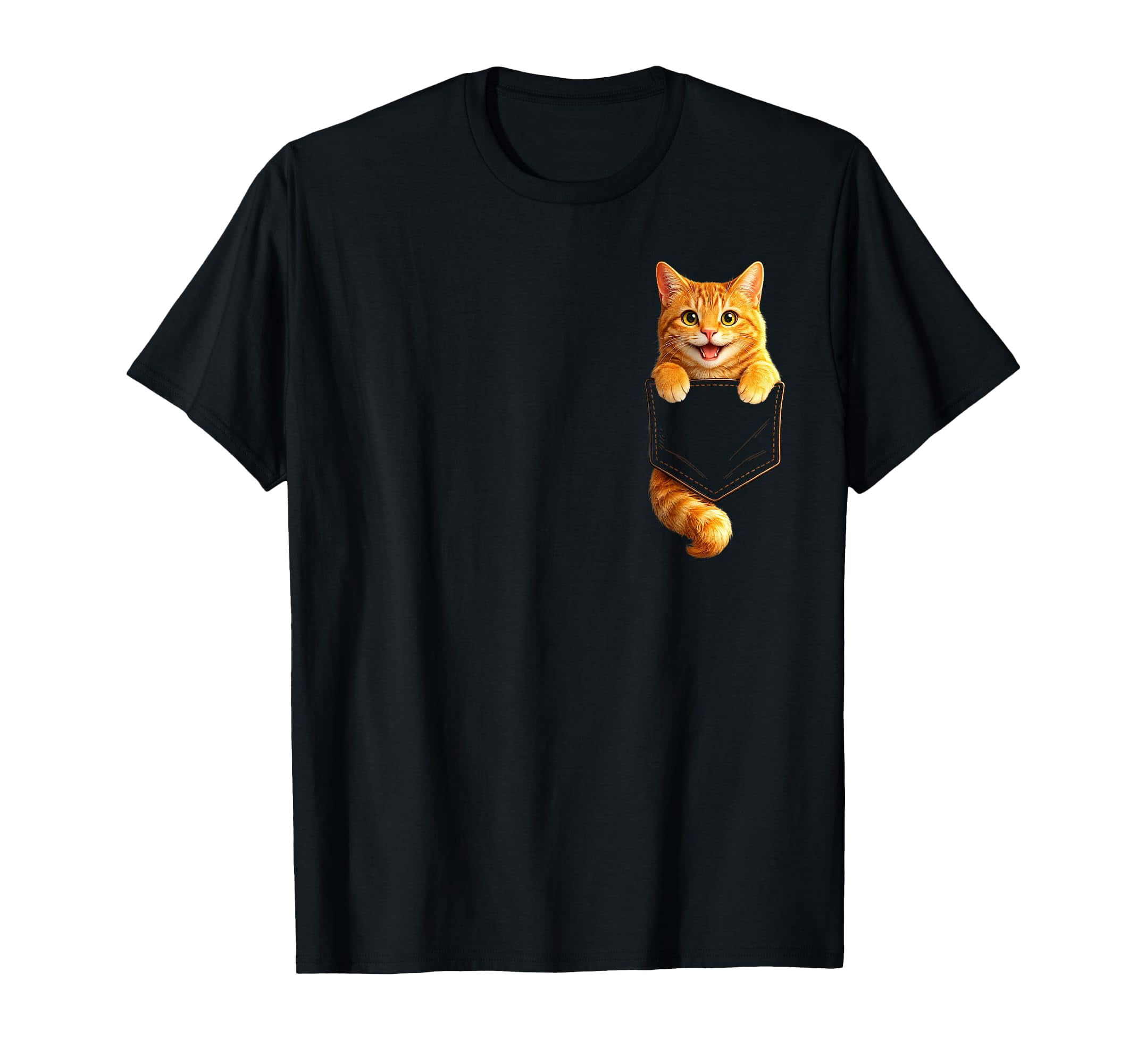 Cute Orange Cat Pocket Design T-Shirt for Funny Cat Lovers - Walmart.com
