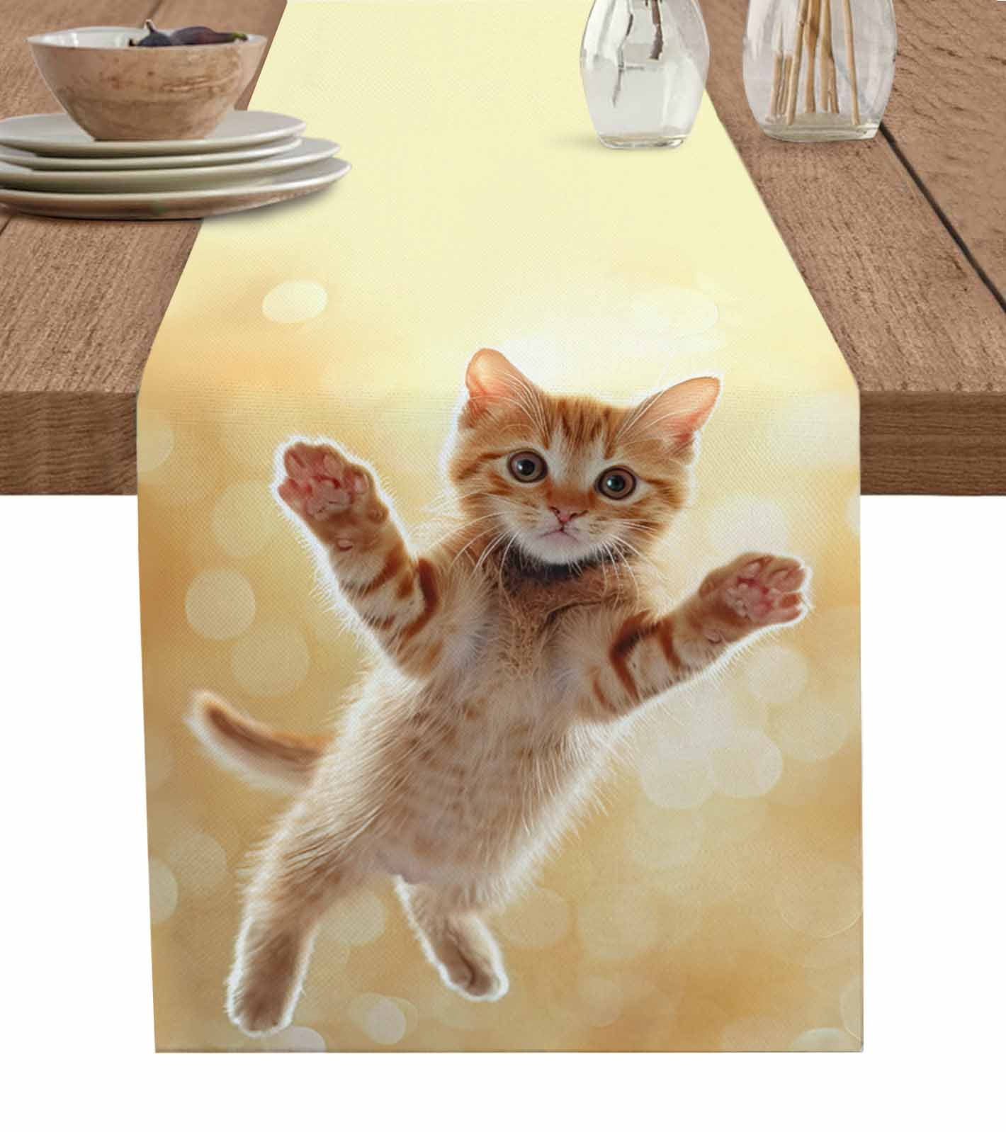 Cute Orange Cat Table Runner 36 Inches, Lovely Modern Floating Pet ...