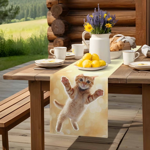 Cute Orange Cat Table Runner 72 Inch Long Lovely Modern Floating Kitten ...