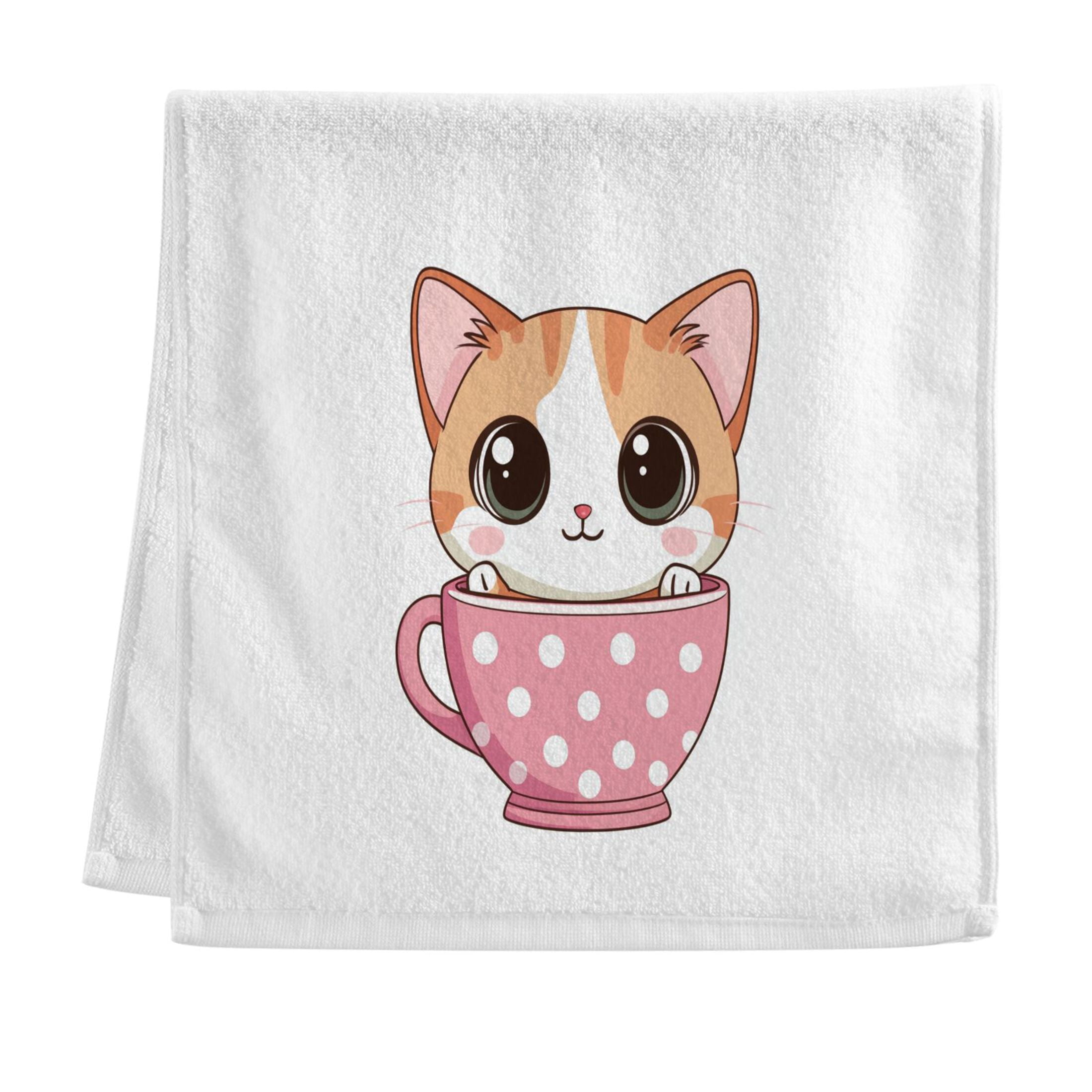 Cute Orange Cat in Cup Pure Cotton Towels Bath Towel Quick Drying for ...