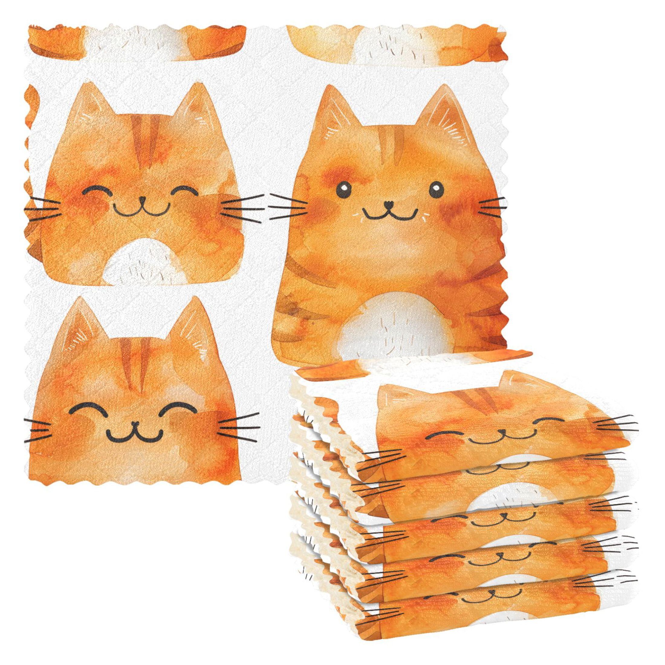 Cute Orange Cats Kitchen Towels 6 Pcs Dish Towels Absorbent Soft Quick ...