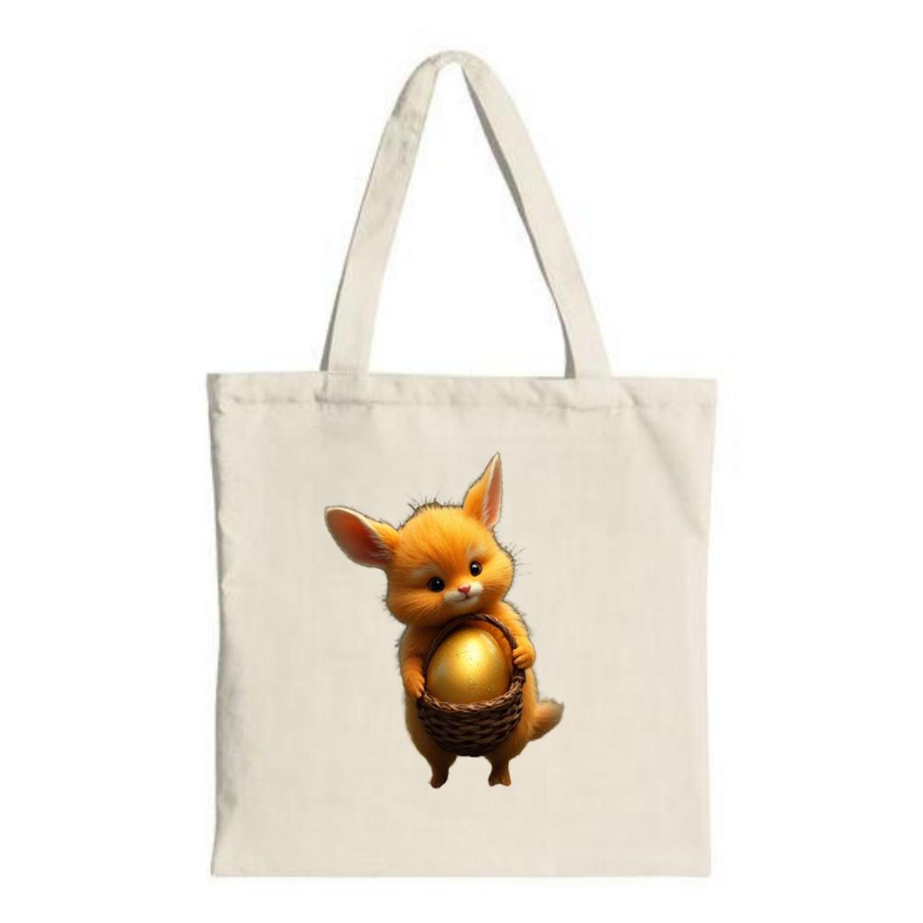 Cute Orange Fox Tote Bag - Whimsical Canvas Bag with Fox Holding Golden ...