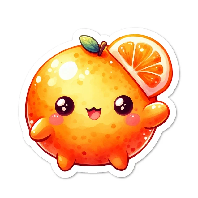 Cute Orange Kawaii Sticker Water Resistant, Scrapbooking, Laptop,Phone ...