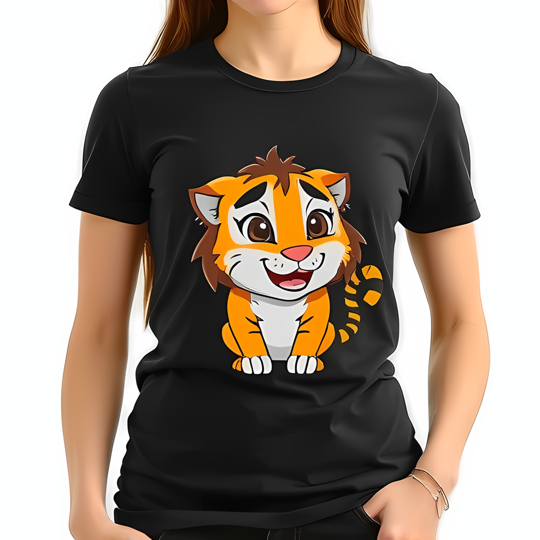 Cute Orange Tiger Cub Cartoon T-Shirt for - Fluffy & Playful Design on ...