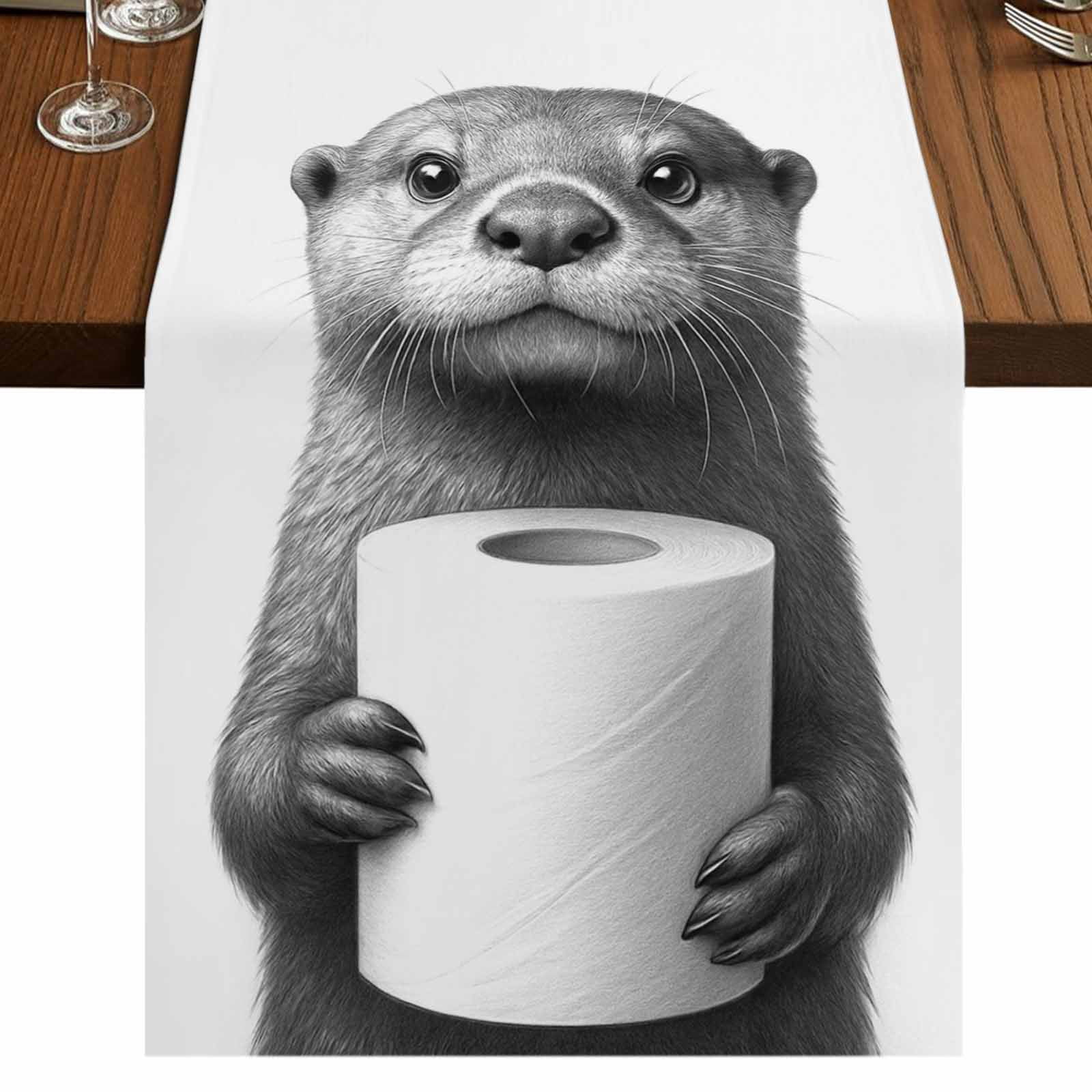 Cute Otter 36 Inch Table Runner, Funny Animal with Toilet Paper ...