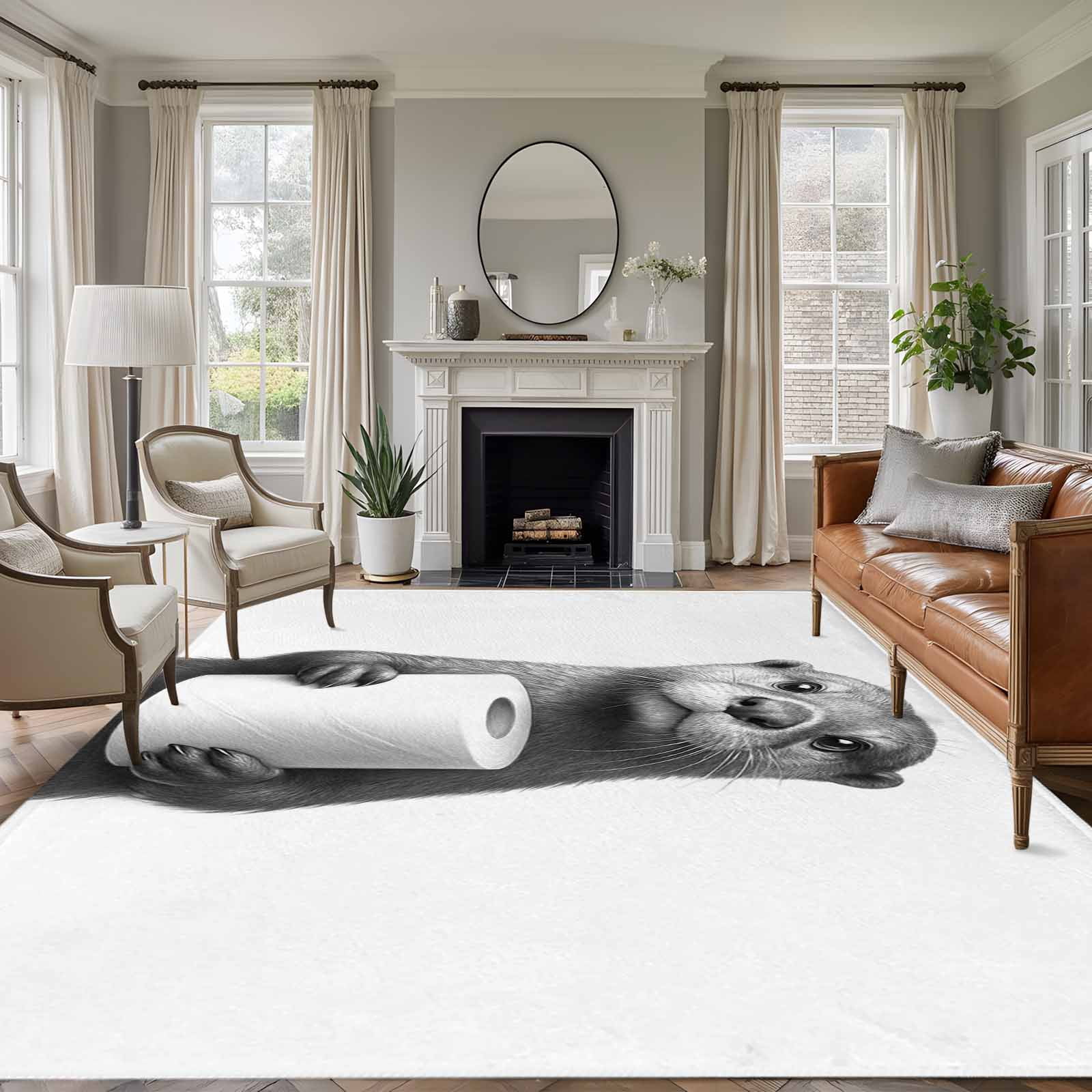 Cute Otter Area Rug 8x10 Washable Rug Non Slip Funny Animal with Toilet ...