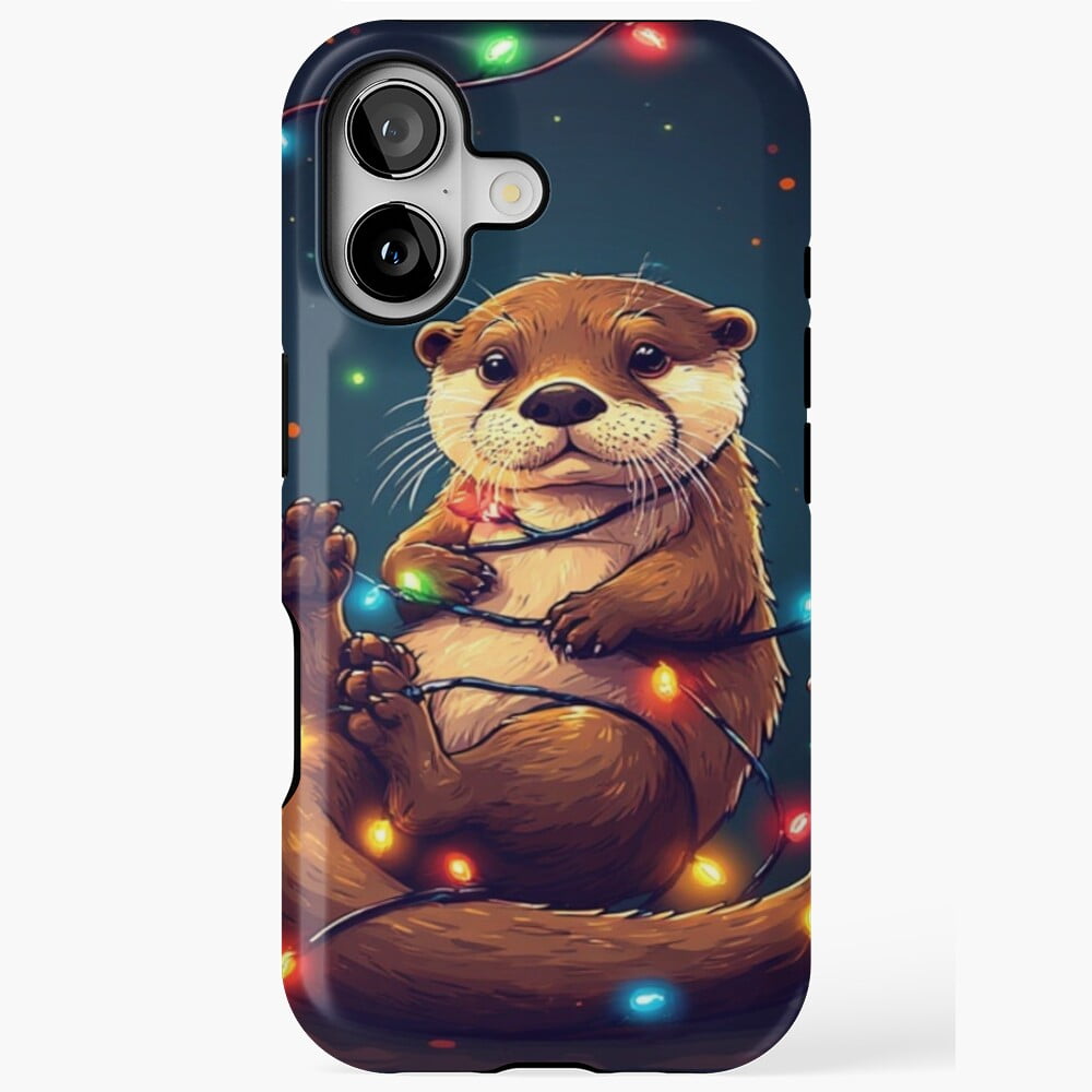 Cute Otter Lights Festive Holiday Scene for iPhone 17 to 11 Pro Max ...