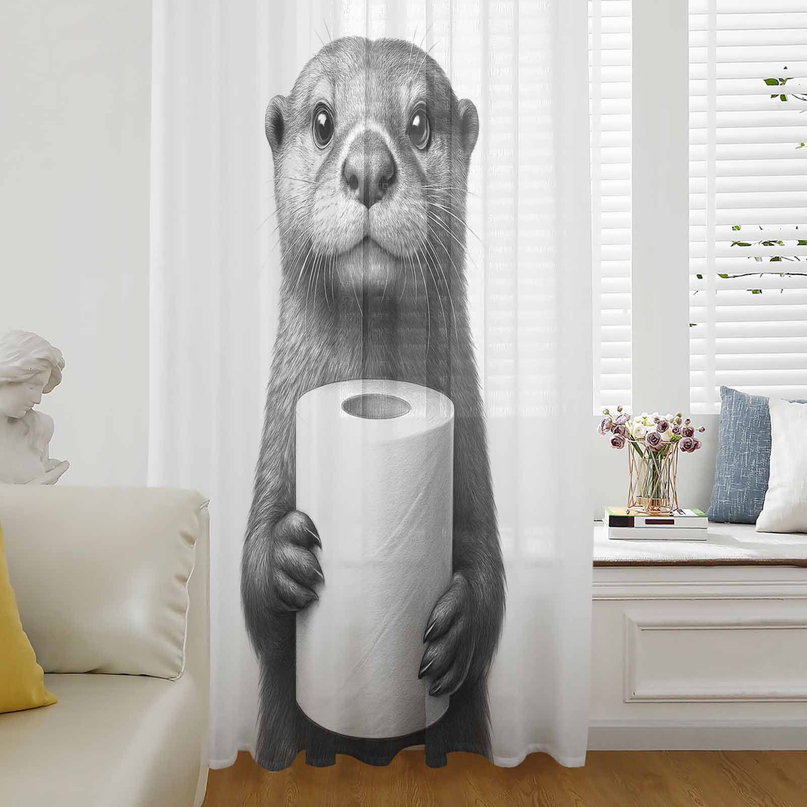 Cute Otter Semi Sheer Curtains Drapes for Living Room, Bedroom, French ...
