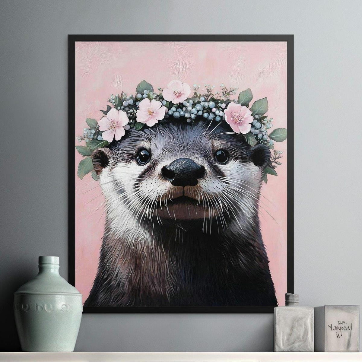 Cute Otter With Floral Crown Wall Art Otter Poster Cute Animal Print ...
